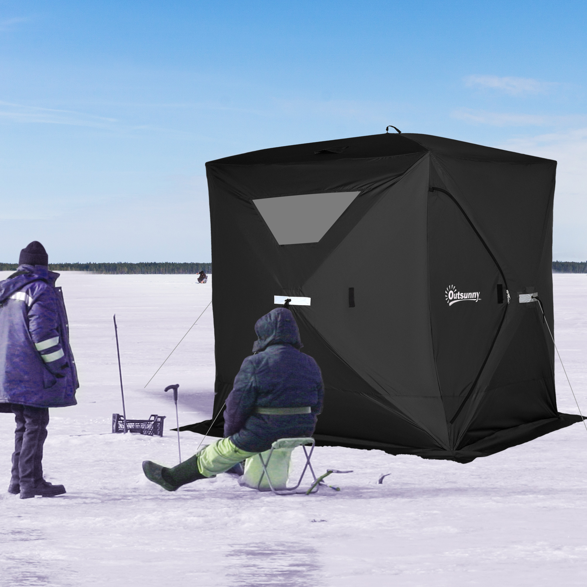 Outsunny 2-4 Person Portable Pop-up Ice Fishing Tent Ice Shelter with ...