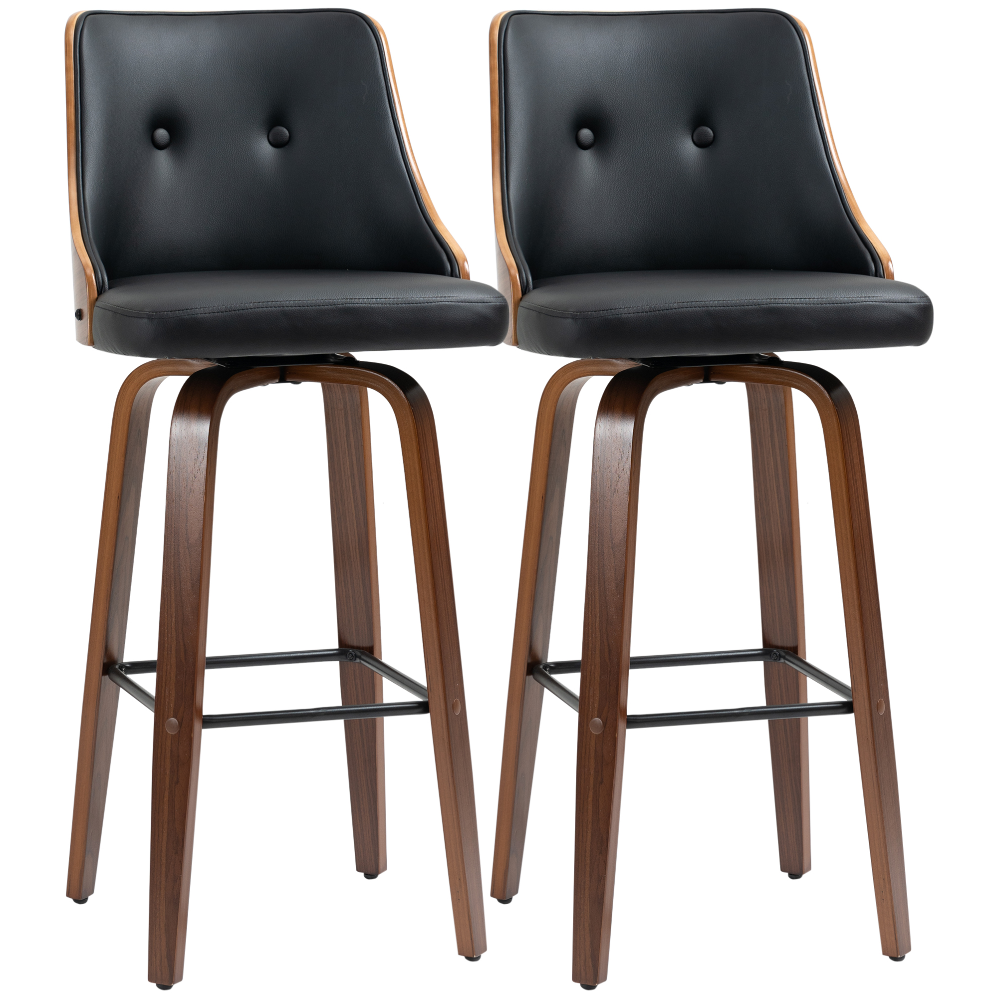 HOMCOM Counter Height Bar Stools Set of 2 PU Leather Swivel Barstools ...