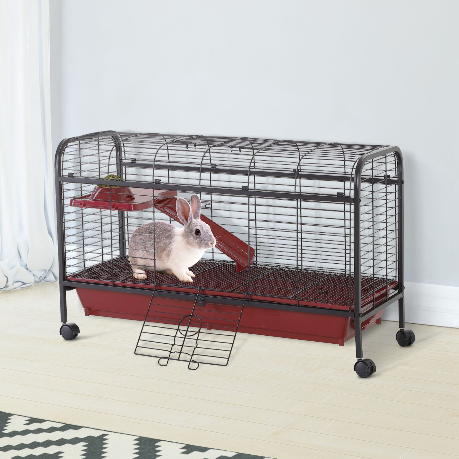PawHut 42” Metal Wire Small Animal Pet Cage with EasyWheels for ...
