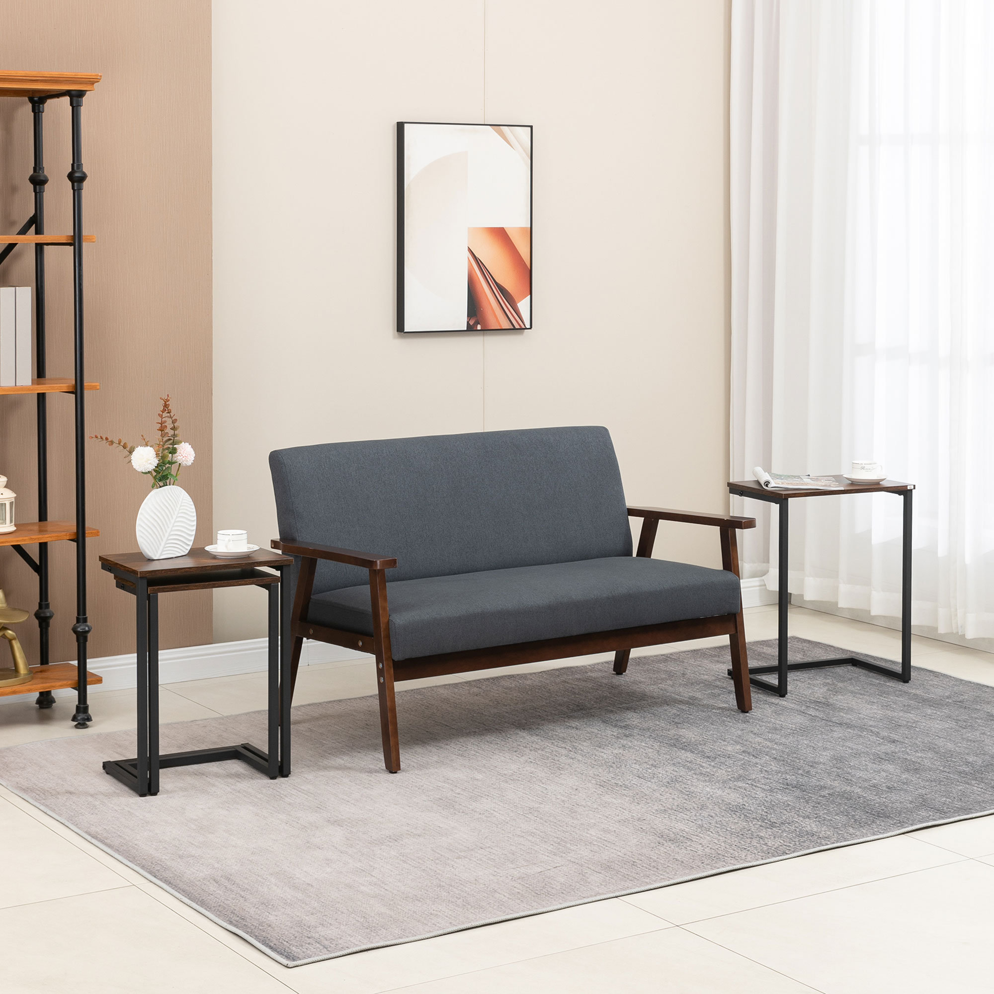 HOMCOM Nesting End Tables Set of 3, C-Shaped Snack Side Table with ...