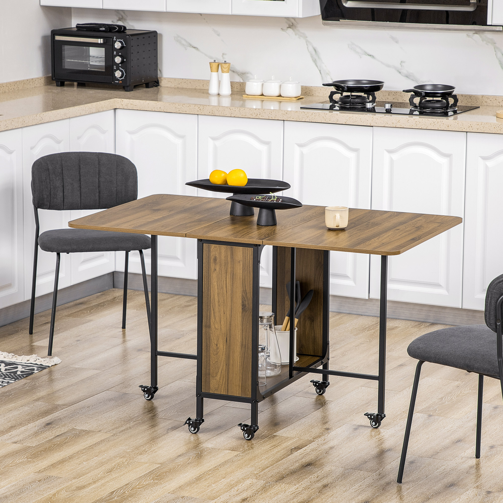 HOMCOM Mobile Folding Table Kitchen Table Extendable Dining Table For ...