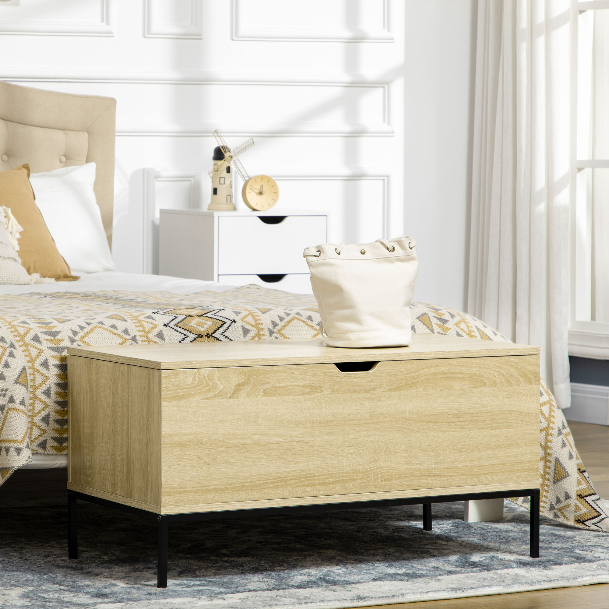 HOMCOM Storage Bench, Lift Top Storage Chest, Shoe Bench, Toy Box ...