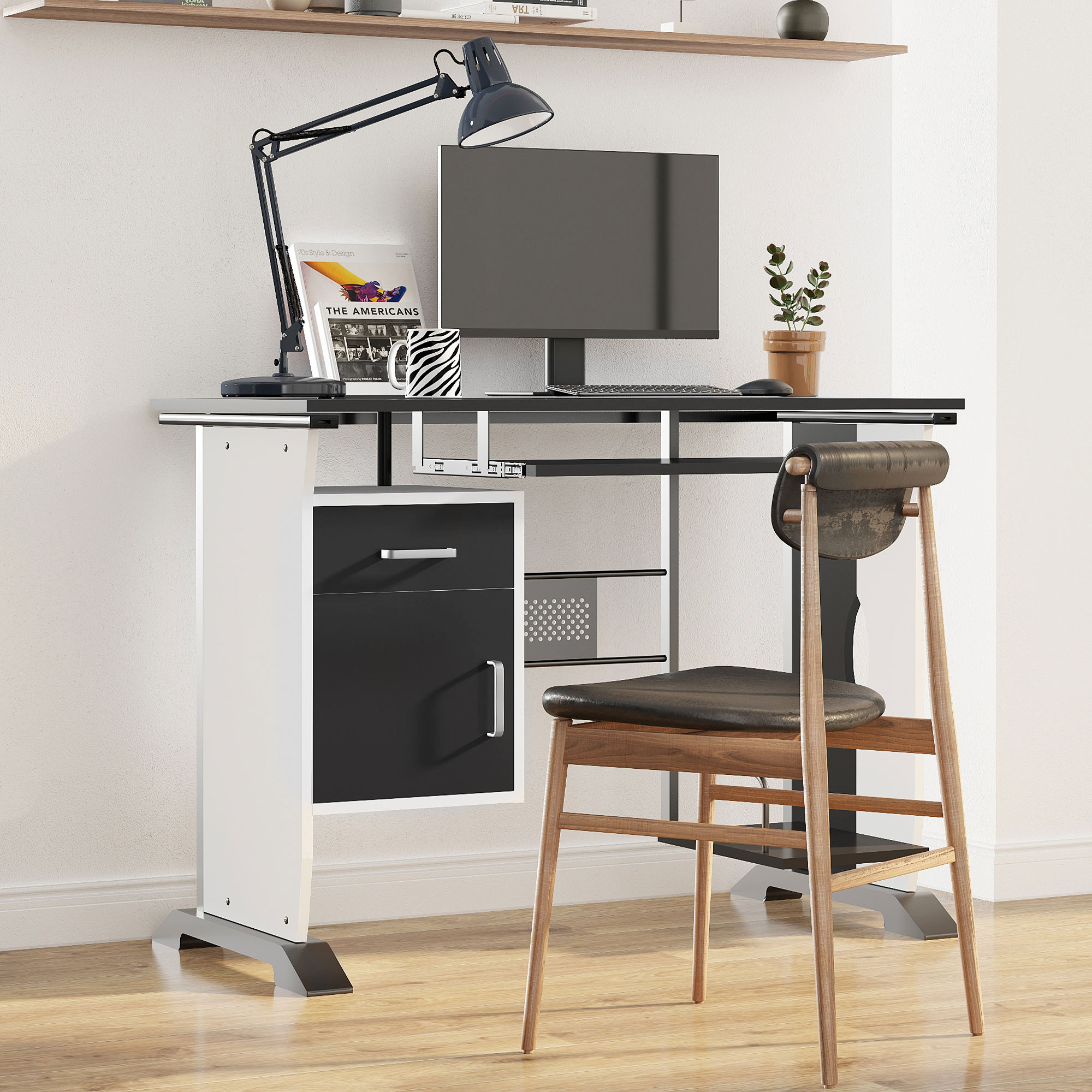 HOMCOM Computer Desk Table Home Office Furniture with Keyboard Tray and ...