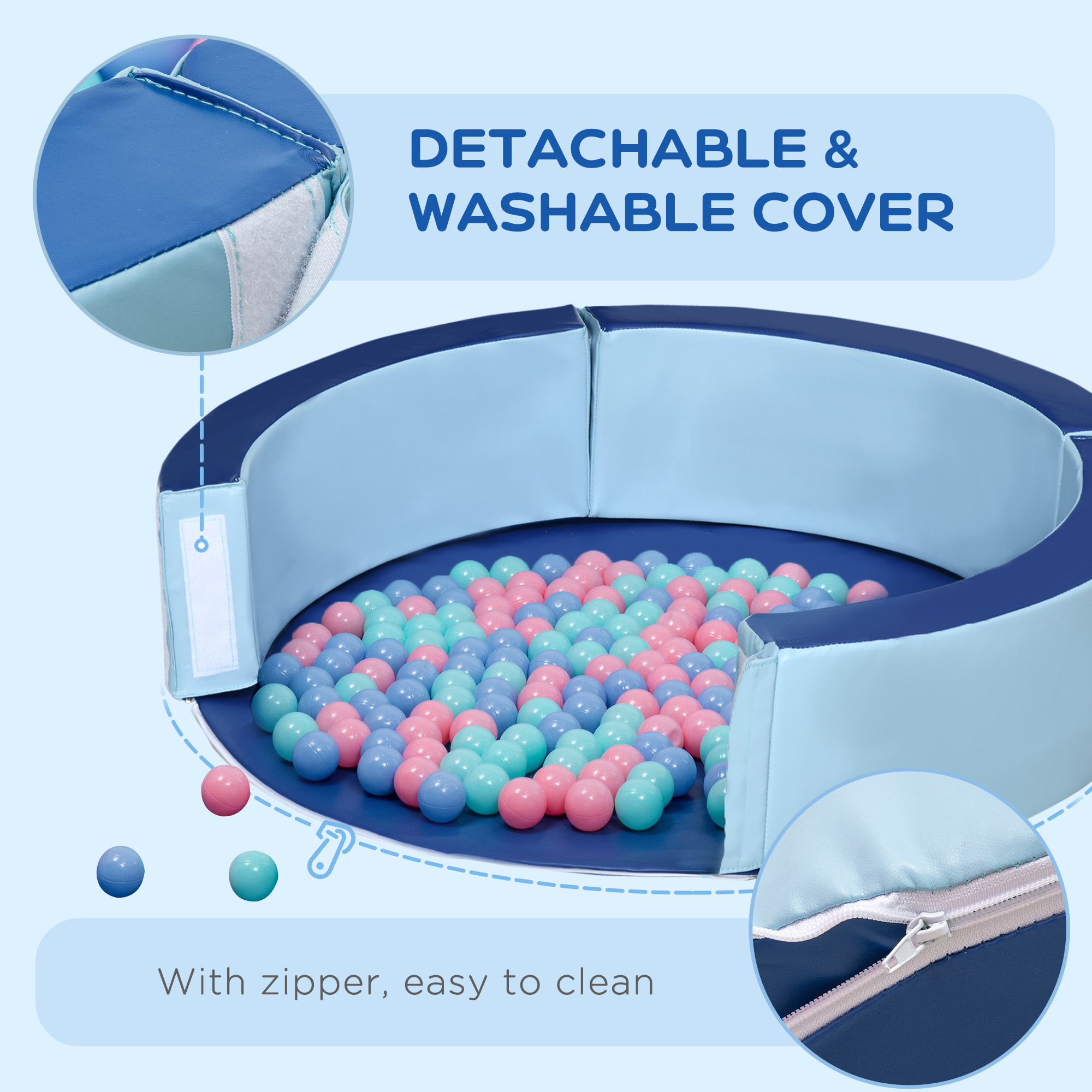 Outsunny Baby Ball Pit with 200 Ocean Balls and Soft Playpen, Foam ...