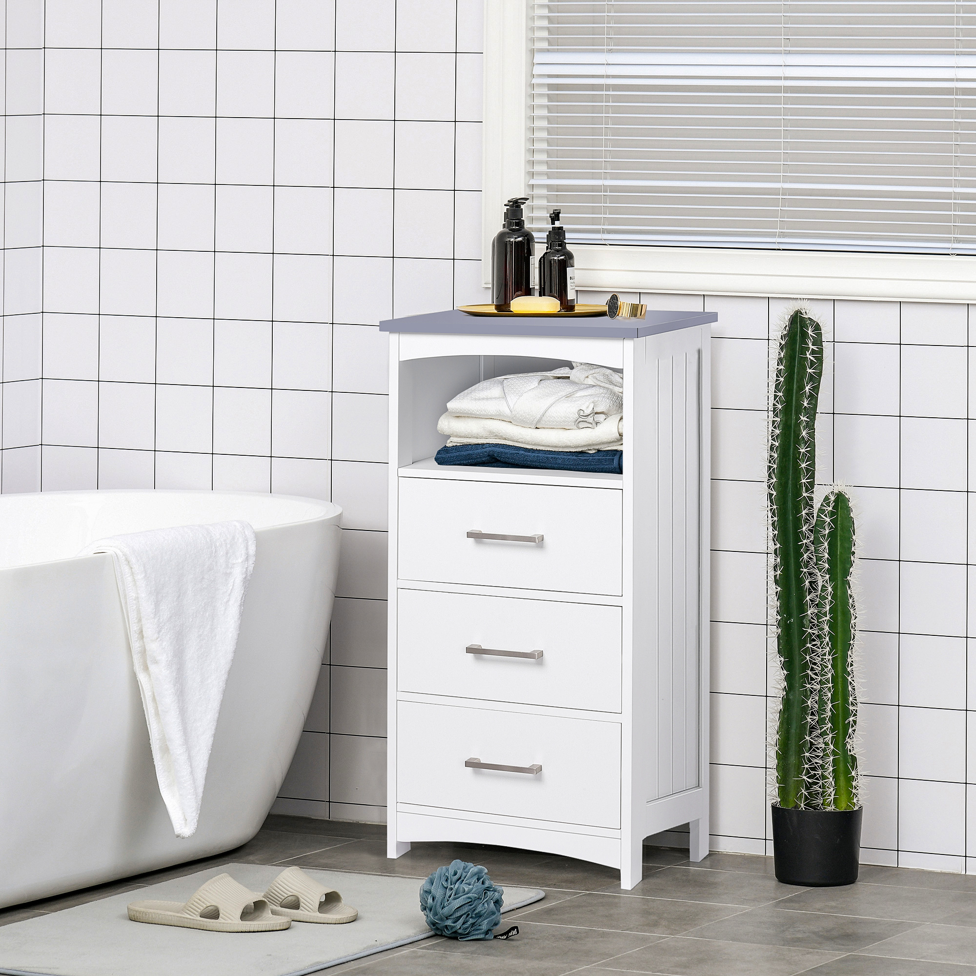 kleankin Modern Bathroom Floor Cabinet, Free Standing Linen Cabinet ...