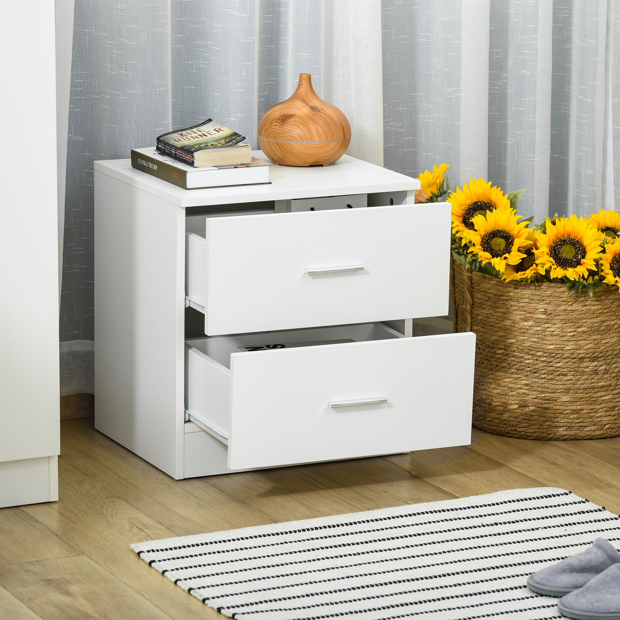 HOMCOM Bedside Table with 2 Drawers, Modern Nightstand, Cabinet Drawer ...