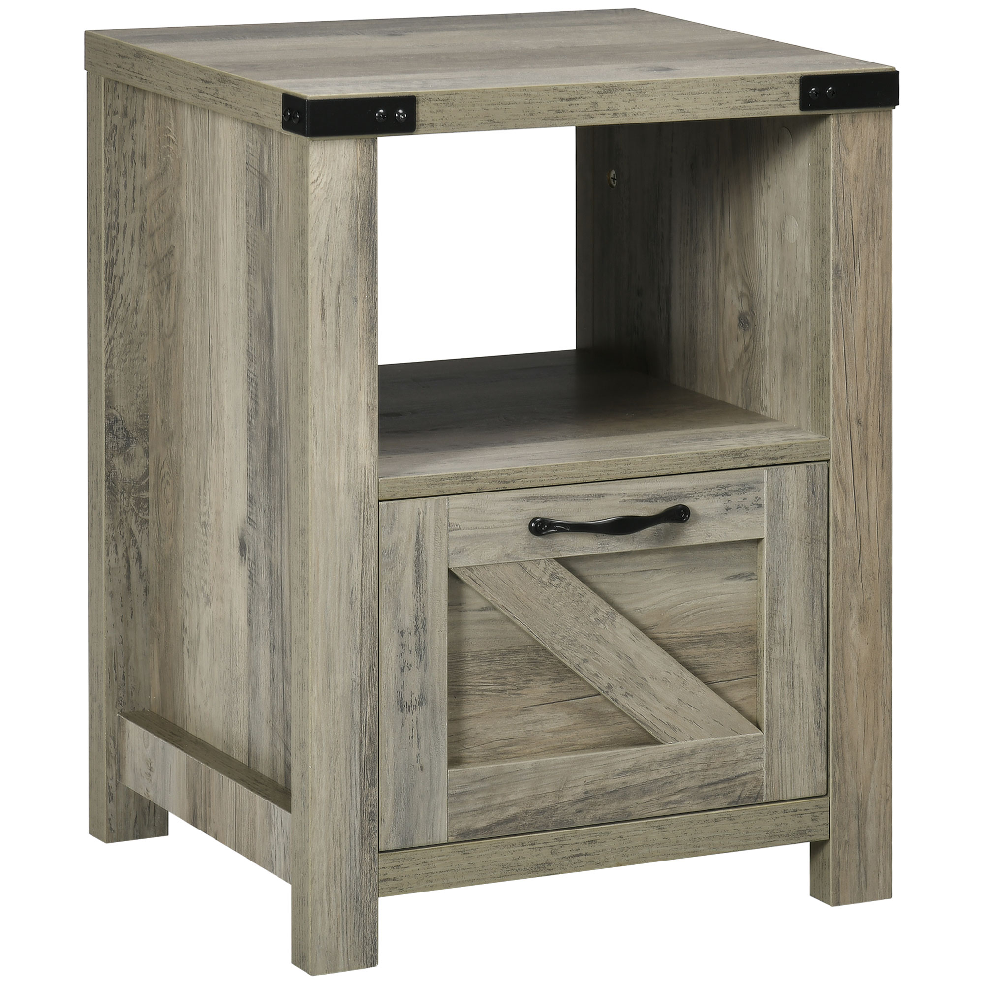 HOMCOM Industrial Side Table with 1 Drawer 1 Open Shelf and Big ...
