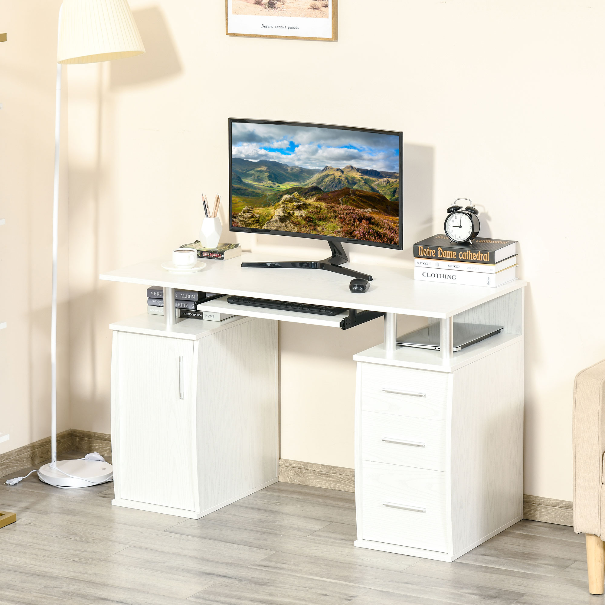 HOMCOM 47" Computer Desk with Keyboard Tray and Storage Drawers, Home ...