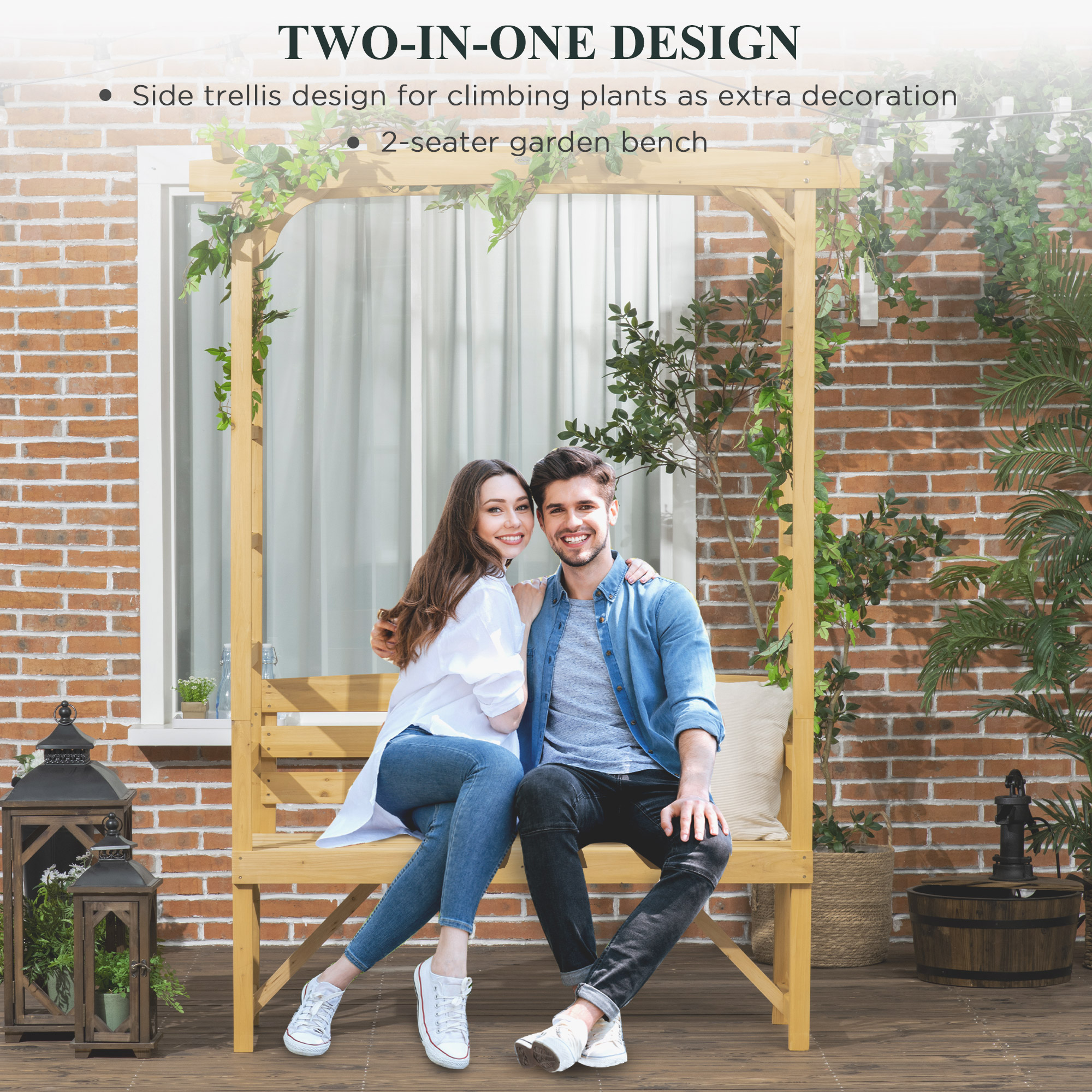 Outsunny Patio Wooden Bench, Outdoor Bench for Vines/Climbing Plants ...
