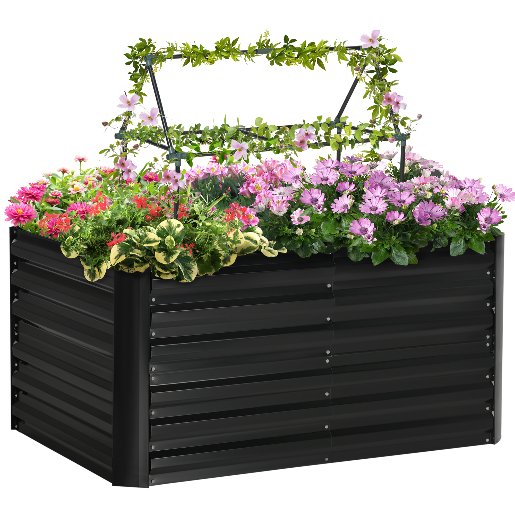 Outsunny 4' x 3' x 2' Raised Garden Bed with Support Rod, Steel Frame ...