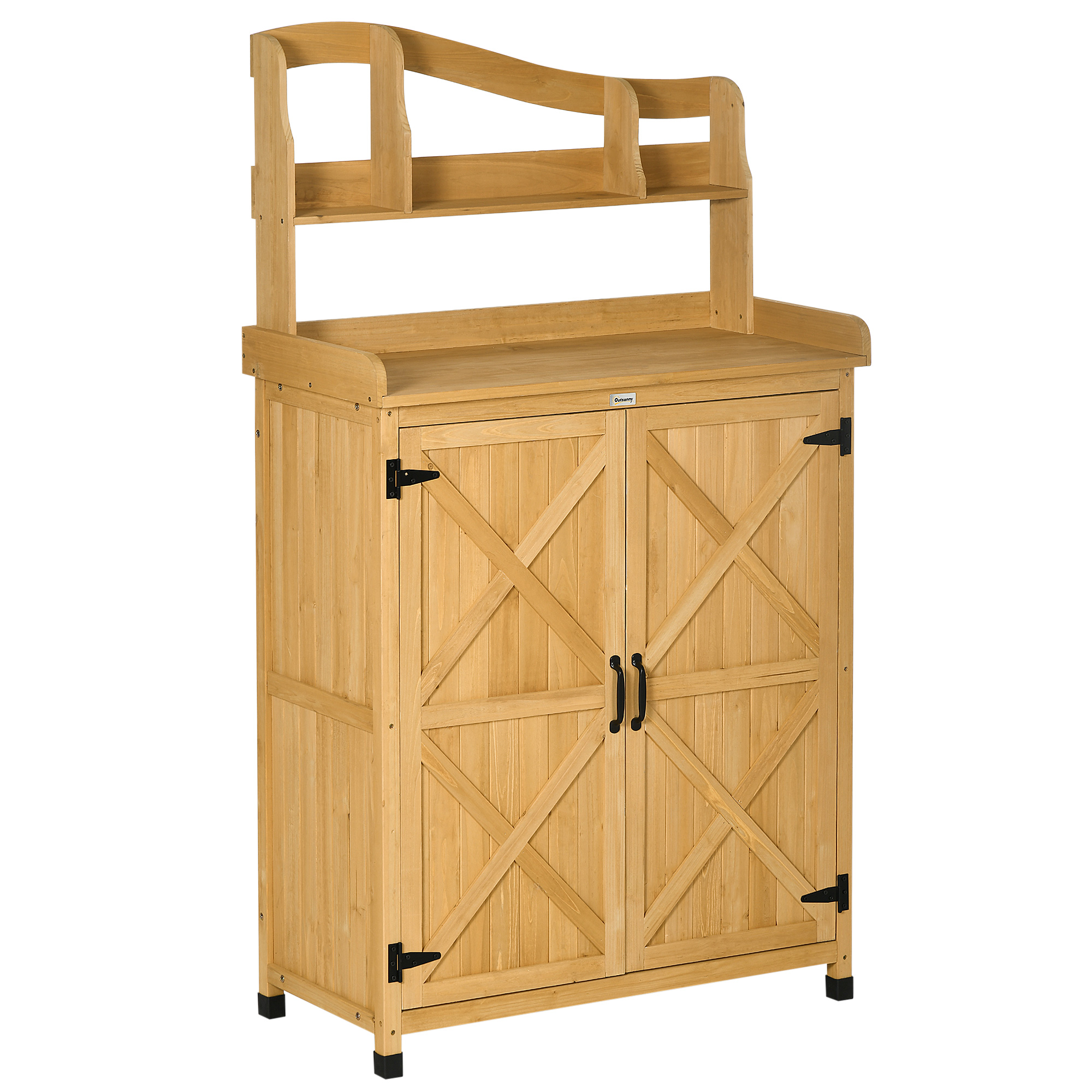 Outsunny Outdoor Storage Cabinet & Potting Table, Wooden Gardening ...