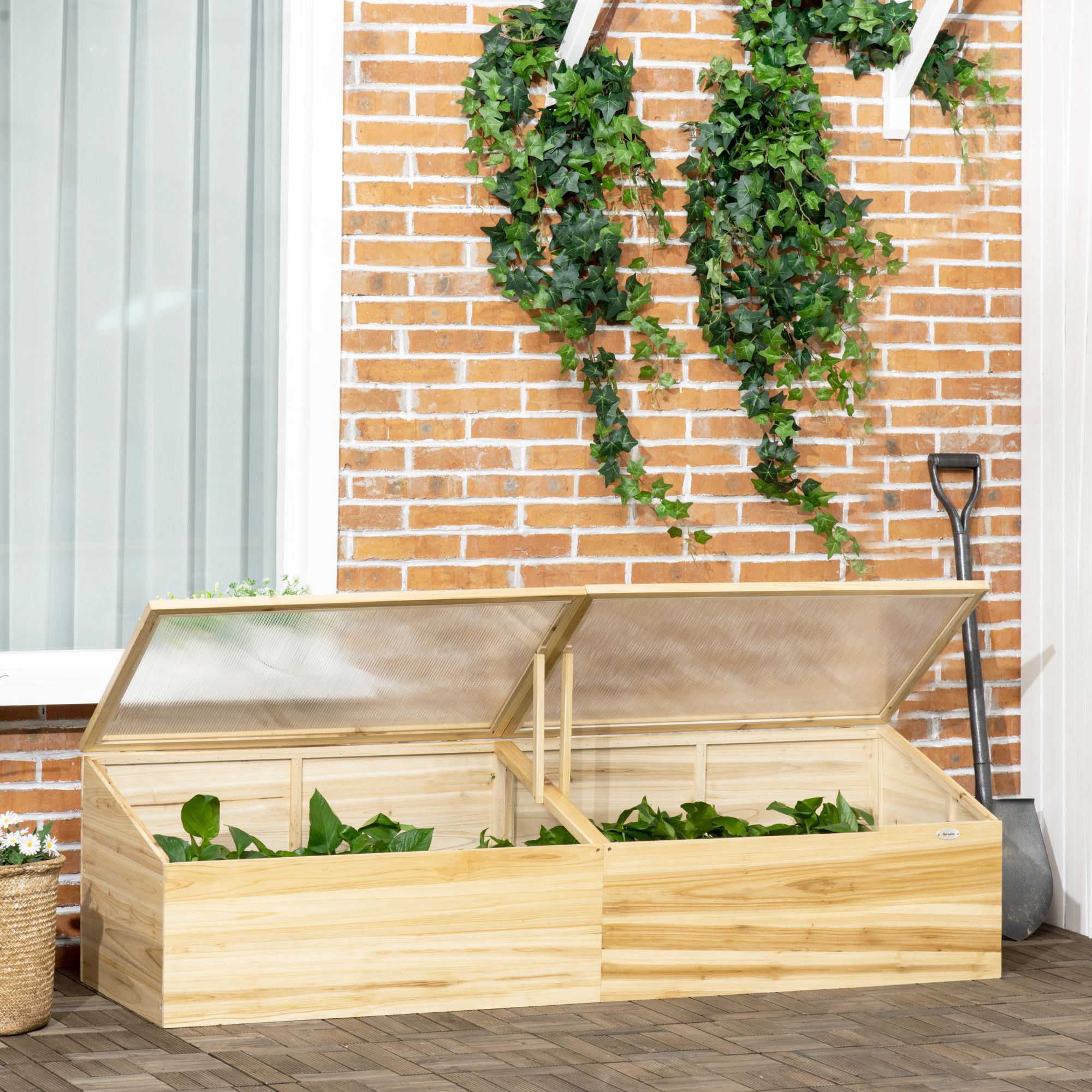 Outsunny Wooden Cold Frame with Openable Roof, Portable Mini Greenhouse ...