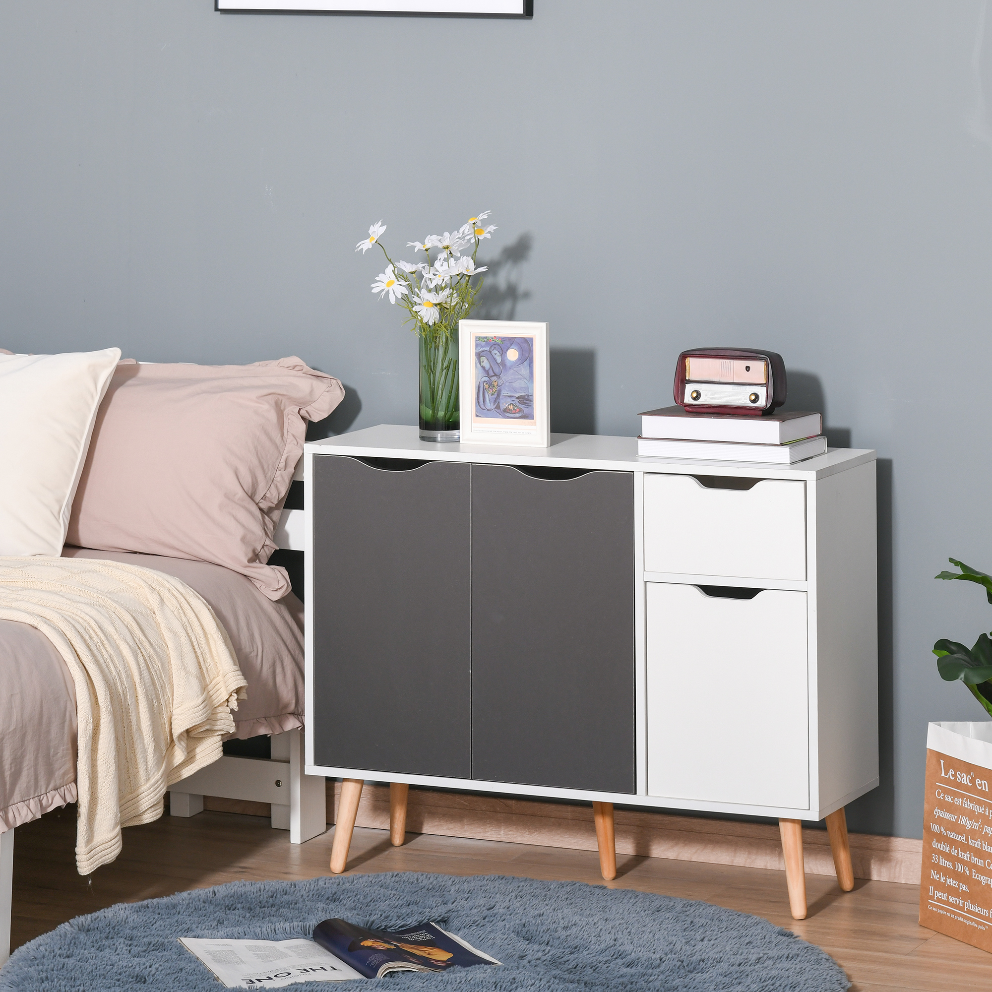 HOMCOM 28" Sideboard Floor Standing Storage Cabinet with Drawer Solid ...