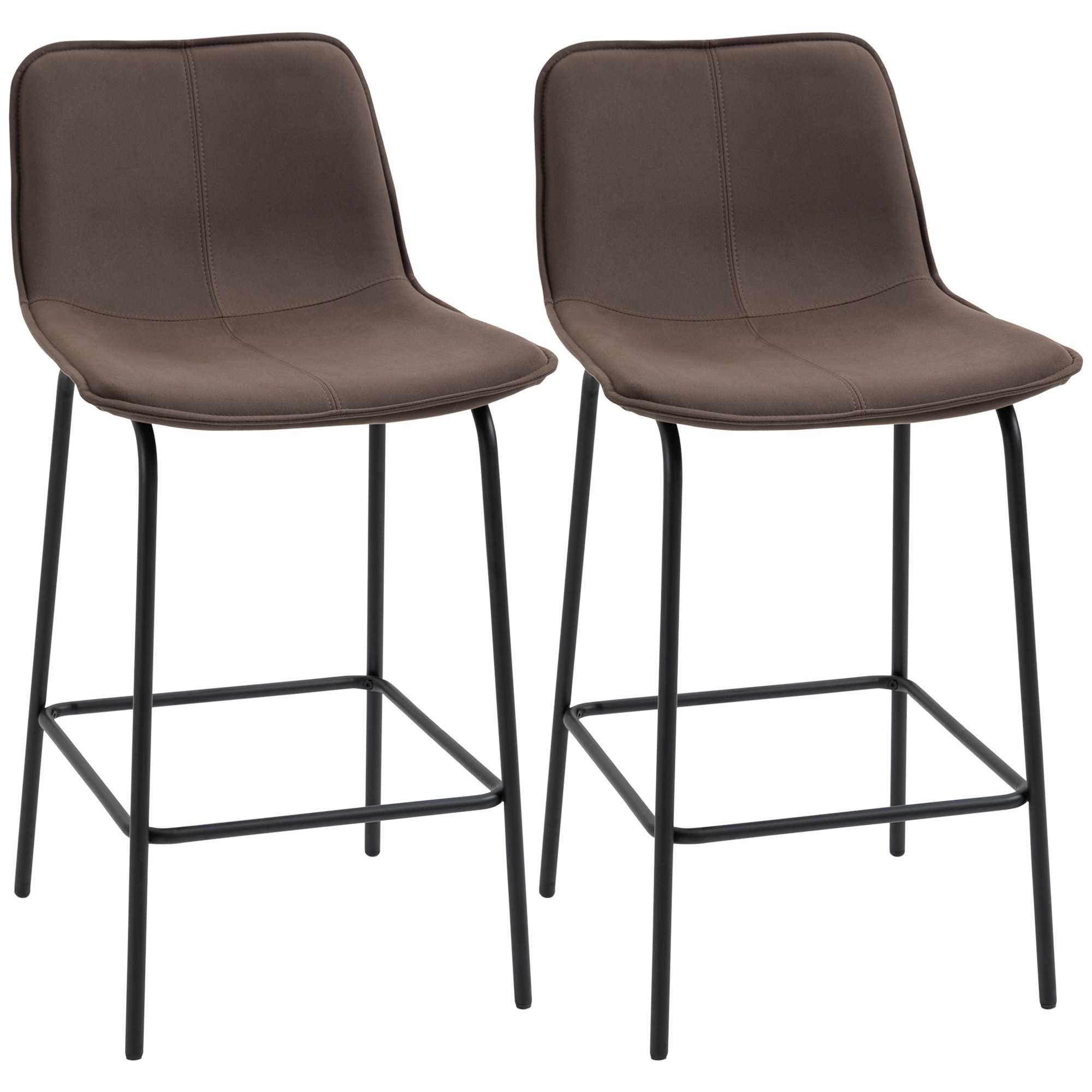 HOMCOM Bar Stools Set of 2, Upholstered Counter Height Bar Chairs, 26 ...