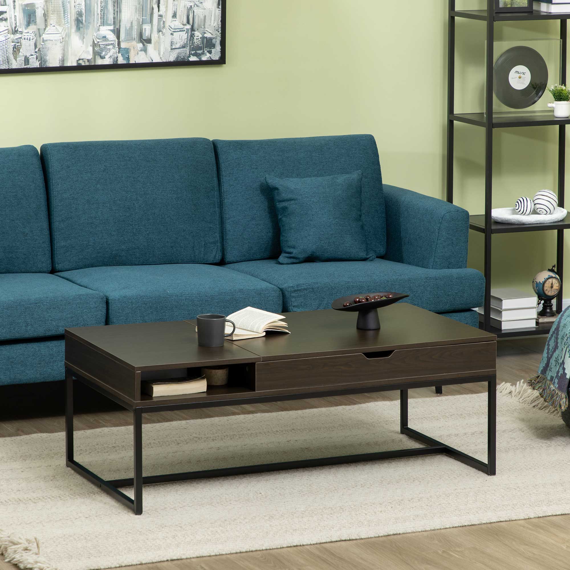 HOMCOM Industrial Coffee Table with Flip Top, Center Table with Storage ...