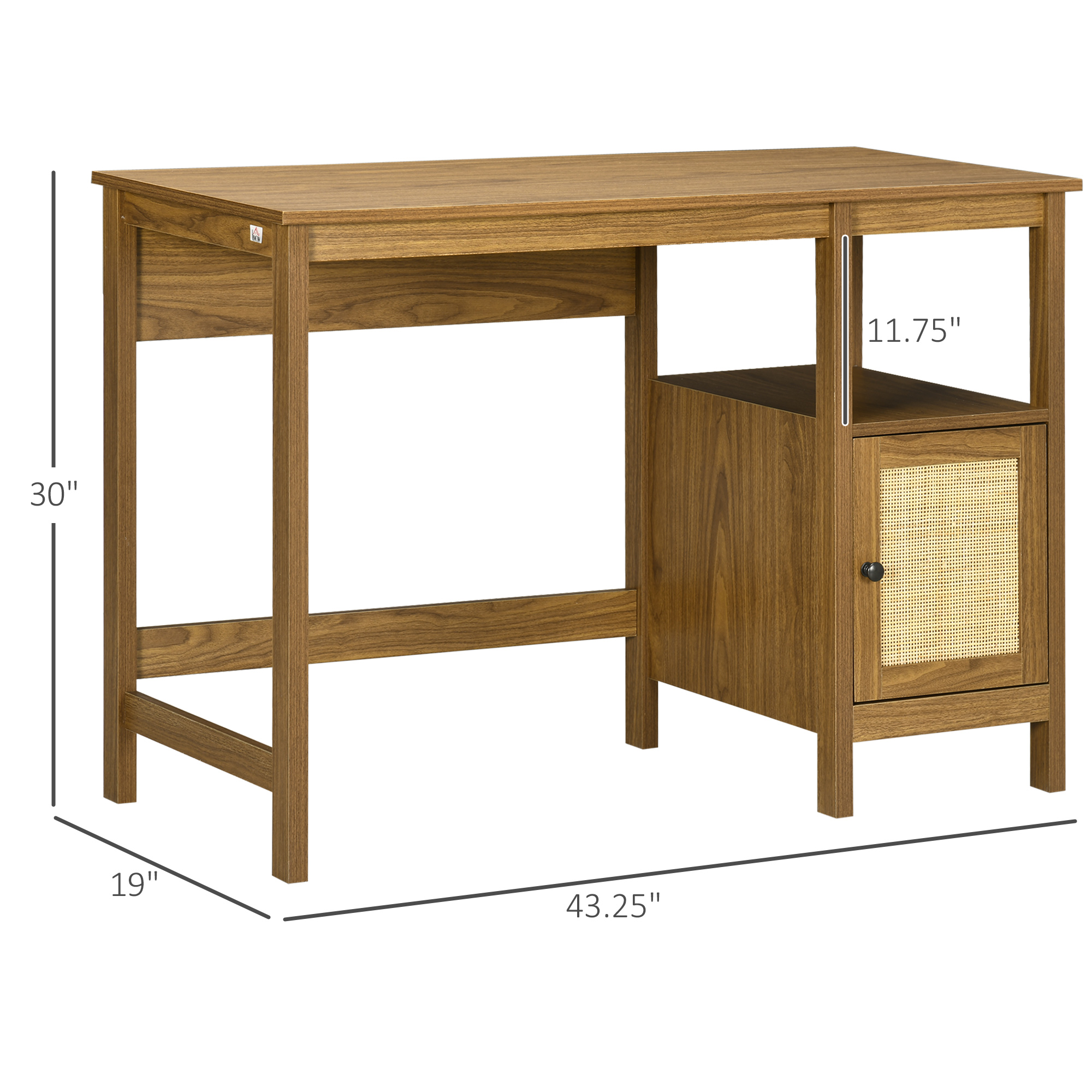 HOMCOM Space-Saving Small Computer Desk with Storage Shelf & Rattan ...