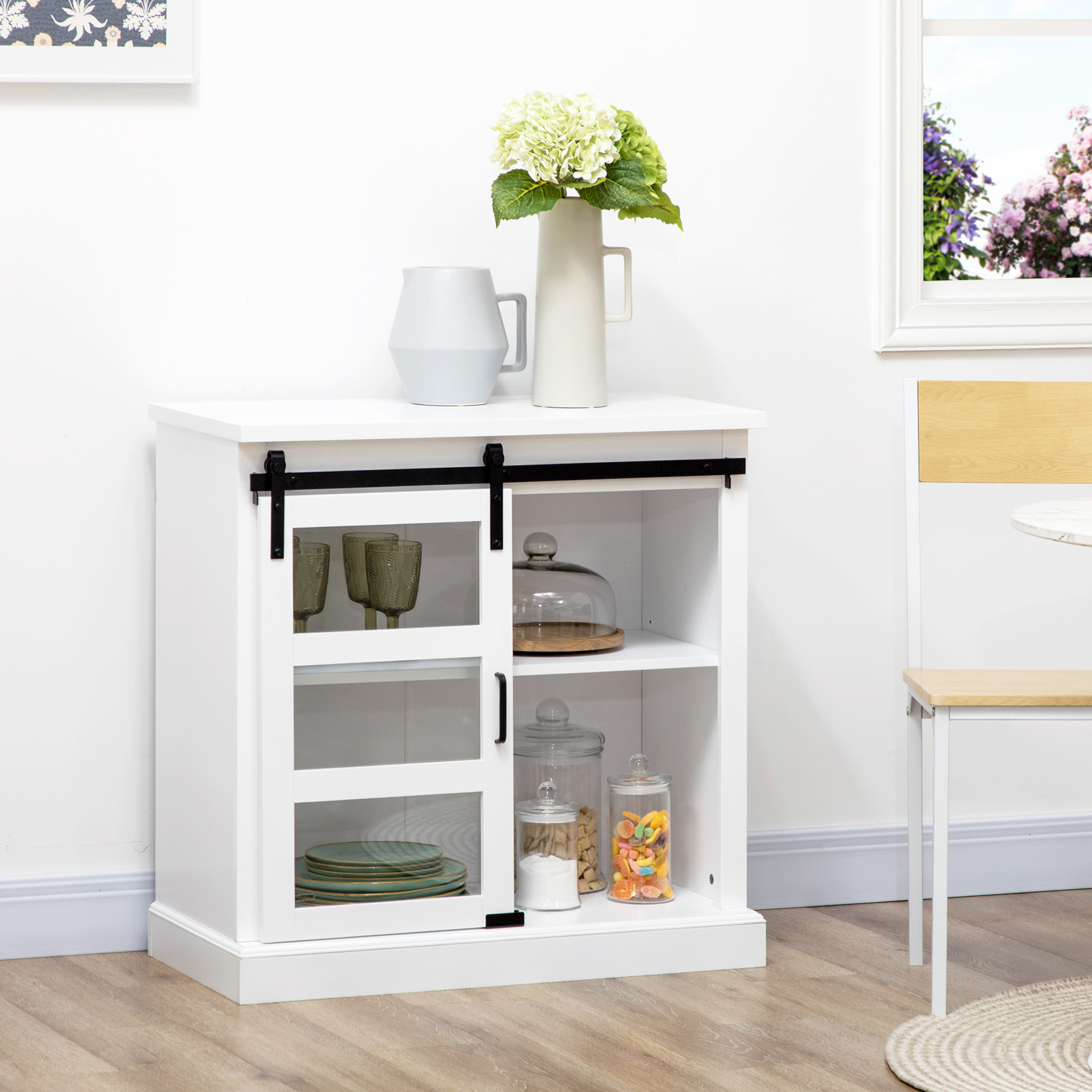 HOMCOM Buffet Cabinet Kitchen Storage Sideboard with Glass Sliding Door ...