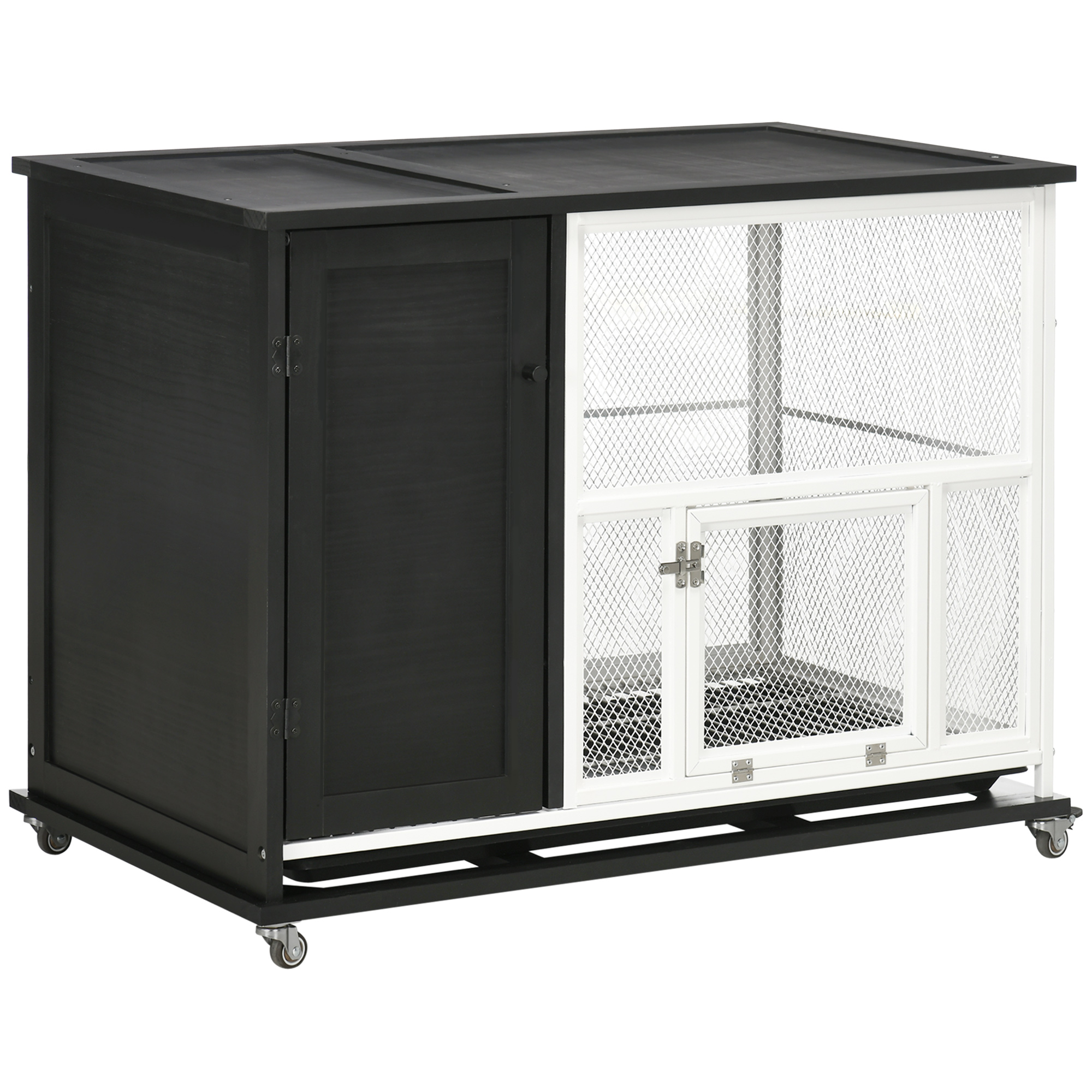 PawHut 38" 2-in-1 Indoor Rabbit Hutch & End Table with Wheels & Storage ...