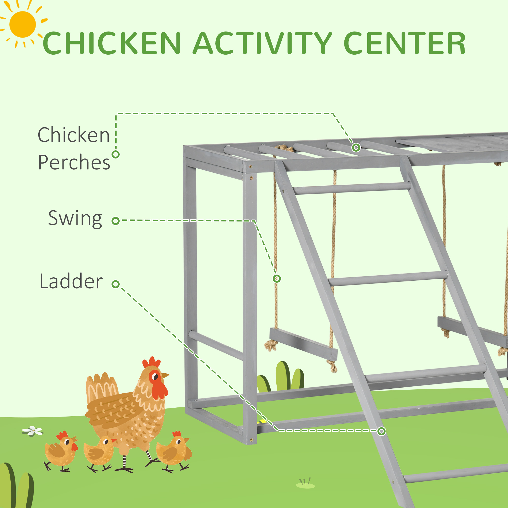 PawHut Wooden Chicken Swing Set Gray Activity Center for 3-4 Chickens ...