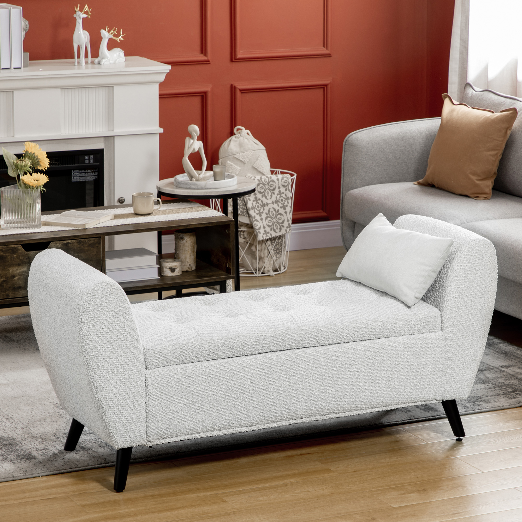 HOMCOM Upholstered Storage Bench with Arms, Modern Ottoman Bench for ...