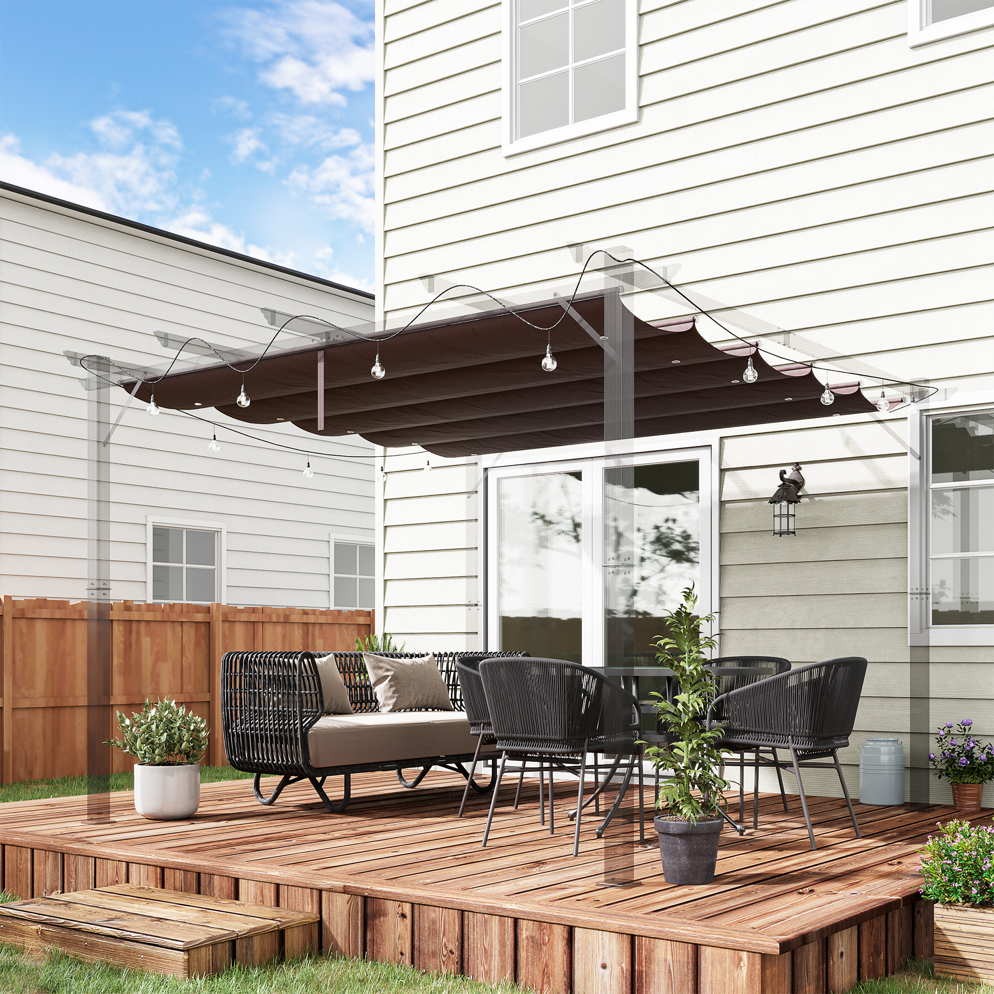 Outsunny Retractable Replacement Pergola Canopy for 9.8' x 9.8' Pergola ...