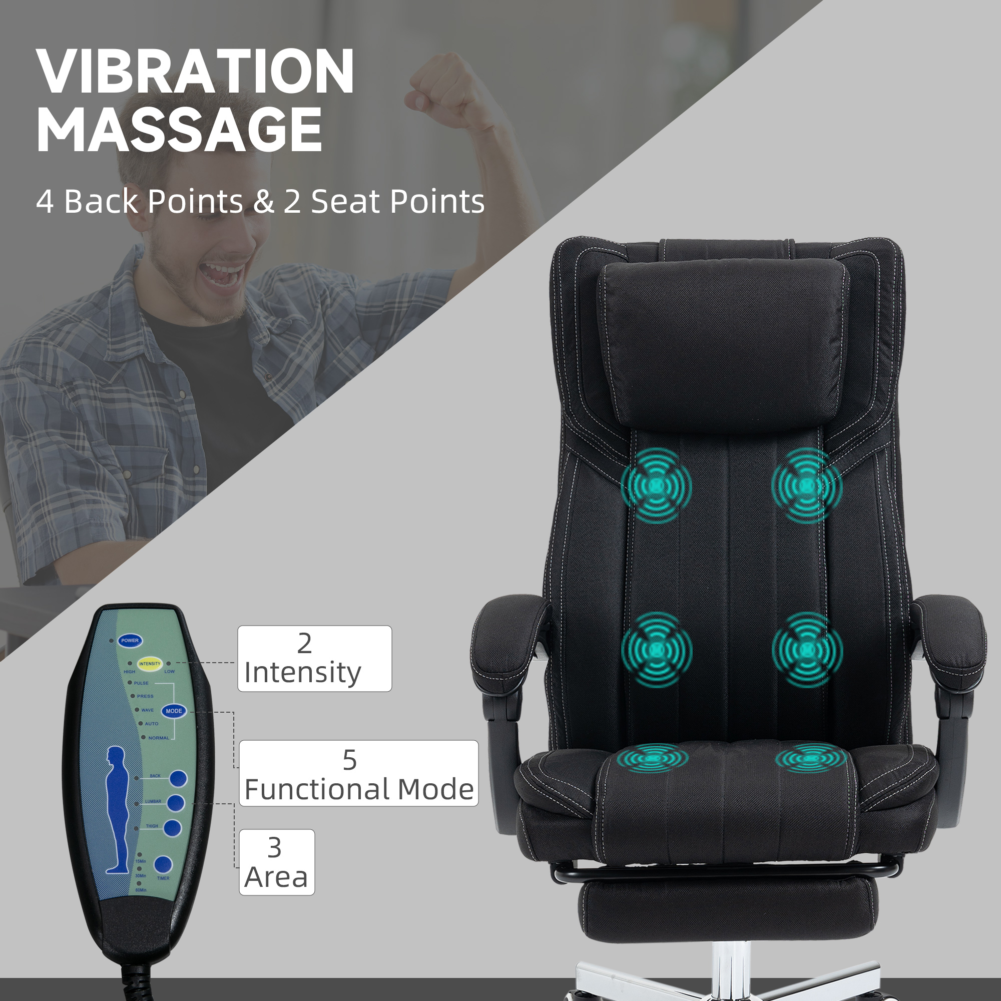 Vinsetto High-Back Massaging Office Chair Reclining Desk Chair with ...