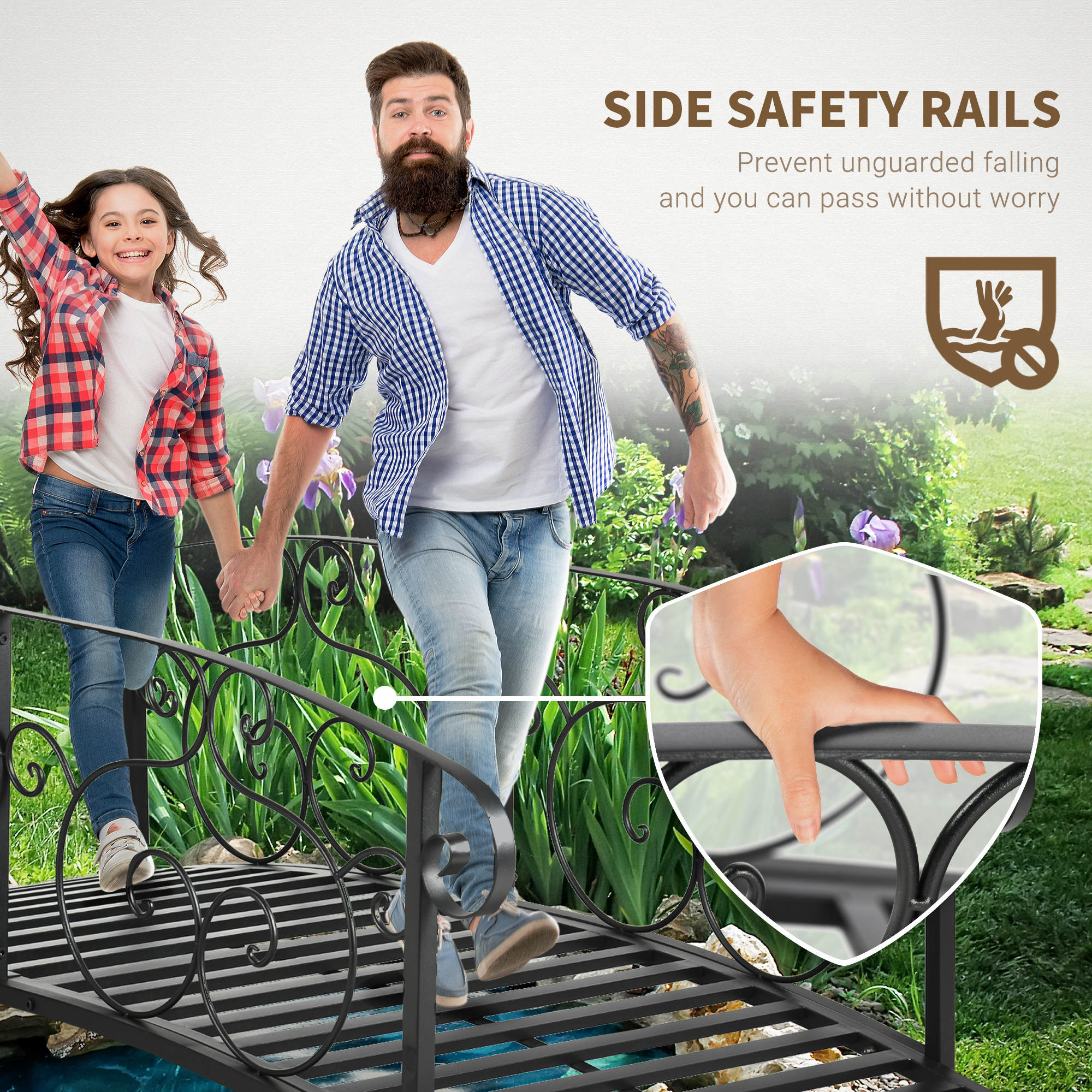 Outsunny 6FT Metal Garden Bridge with Railings Steel Decorative Pond ...