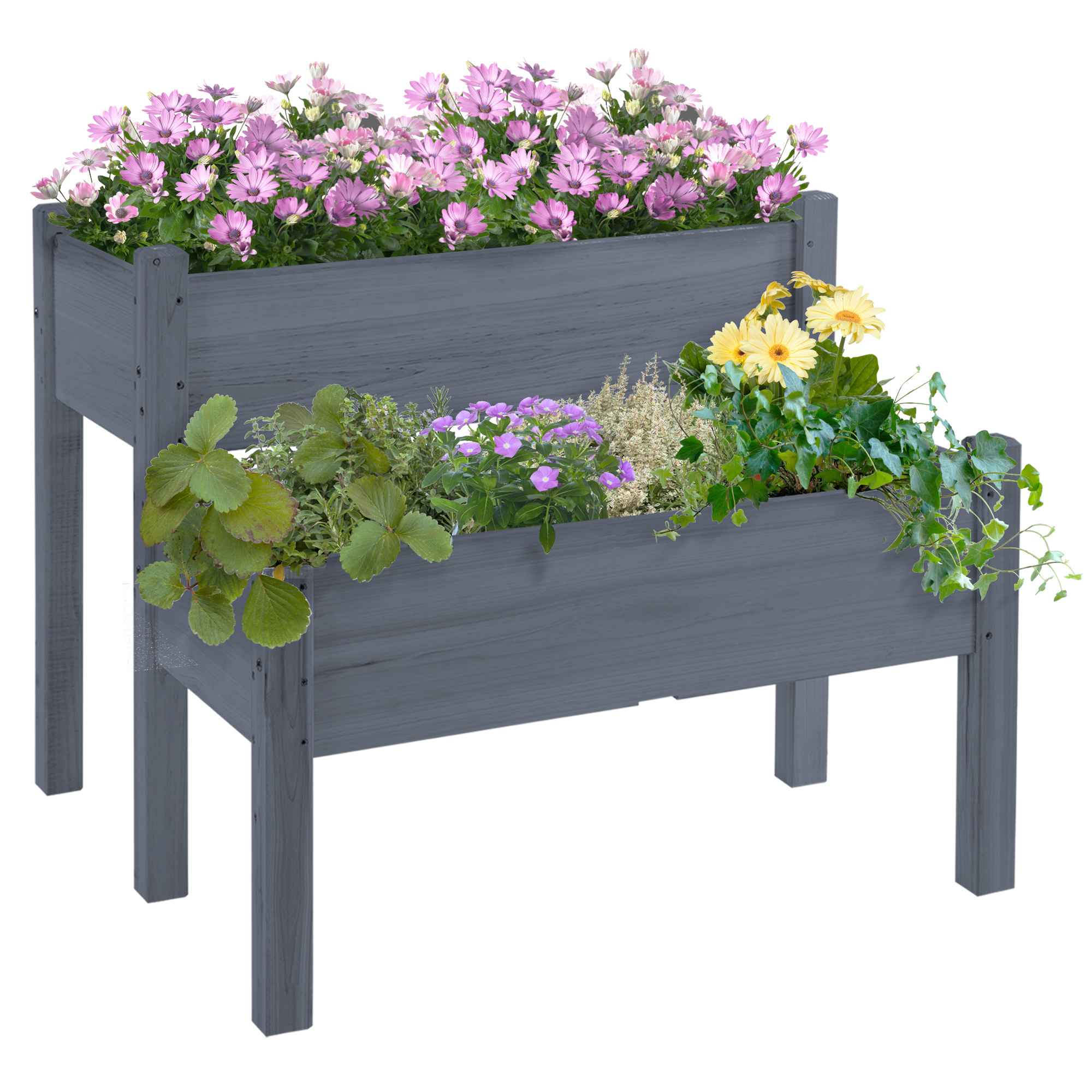 Outsunny 34"x34"x28" Raised Garden Bed 2-Tier Wooden Planter Box for ...