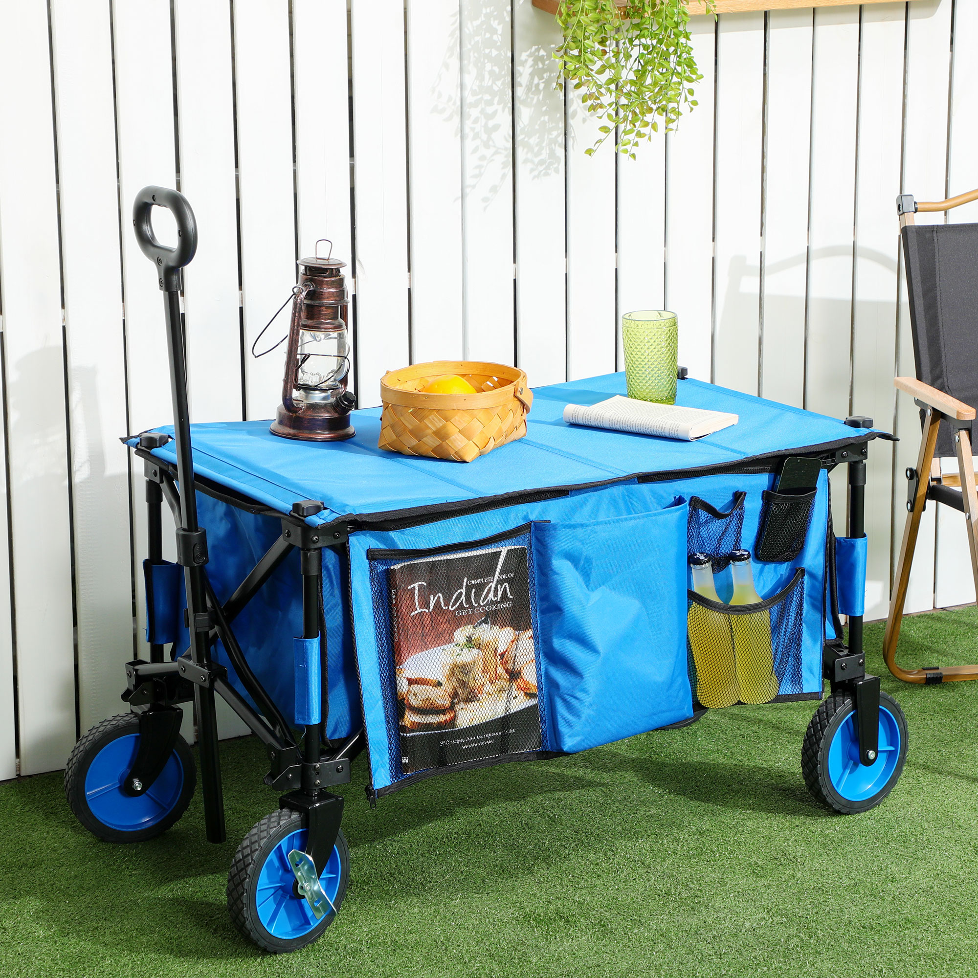 Outsunny Folding Garden Wagon, Collapsible Wagon, Cart with Wheels ...