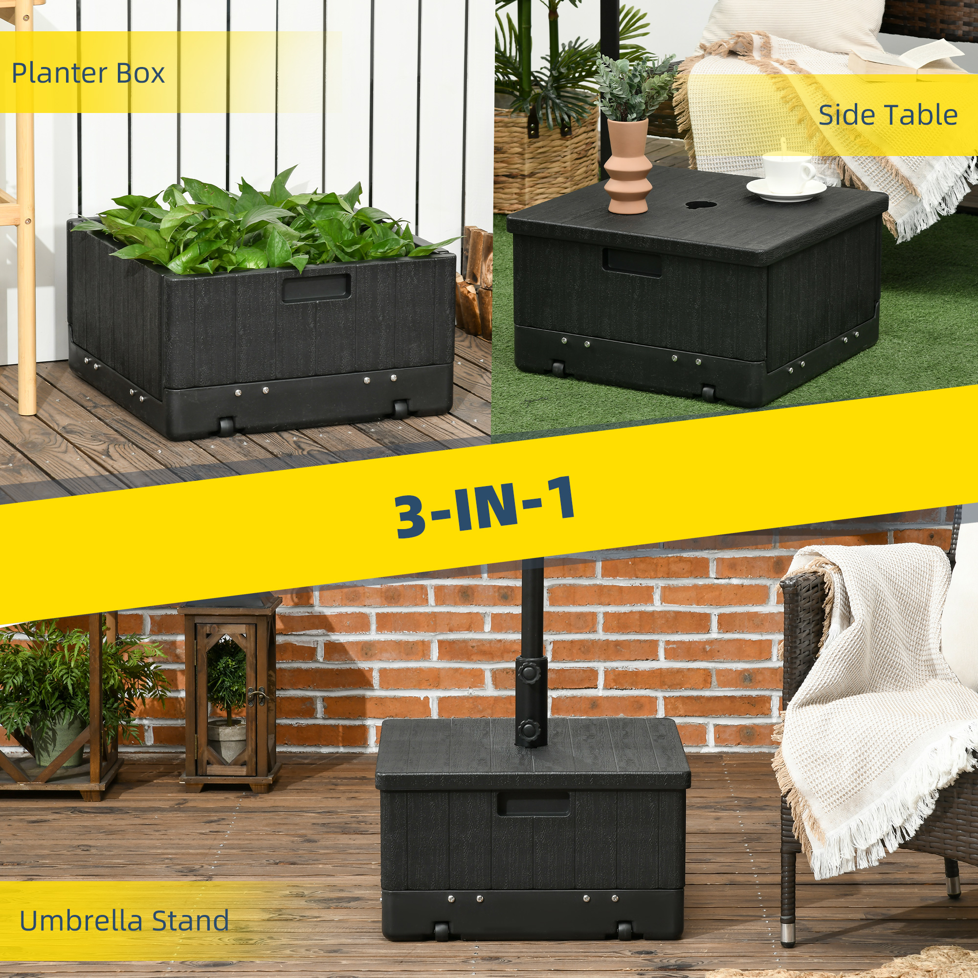 Outsunny 3-in-1 Outdoor Umbrella Base, Coffee End Table, Planter Box ...