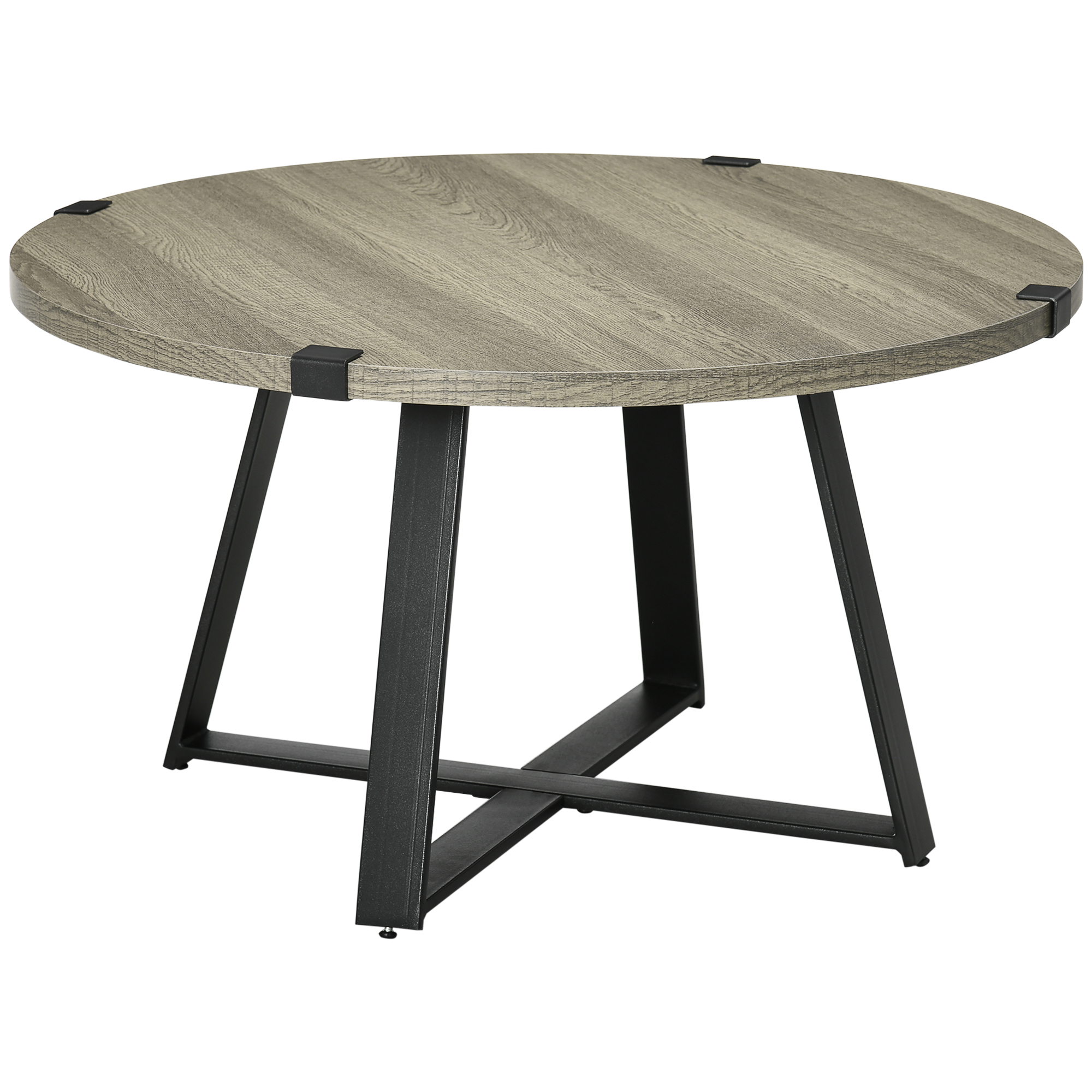 HOMCOM Round Coffee Table, Retro Cocktail Table with Steel Crossed Legs ...