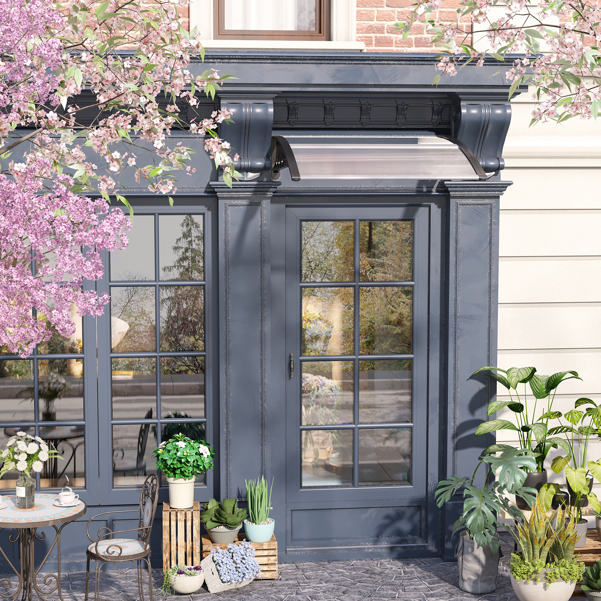 Outsunny Awning Door Canopy, 40.6" x 38" Polycarbonate Front Door ...