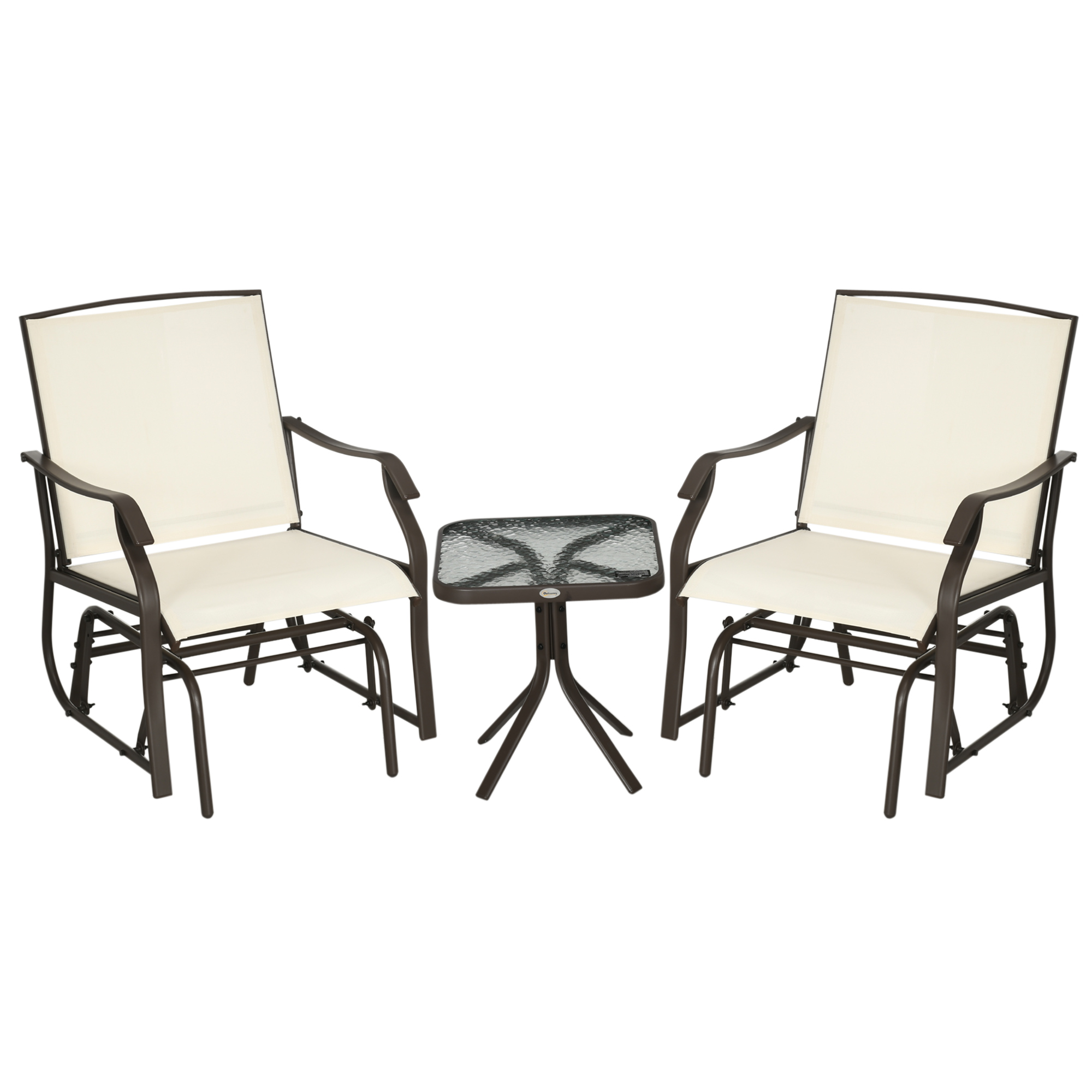 Outsunny 3 Piece Outdoor Glider Chair with Coffee Table Bistro Set, 2 ...