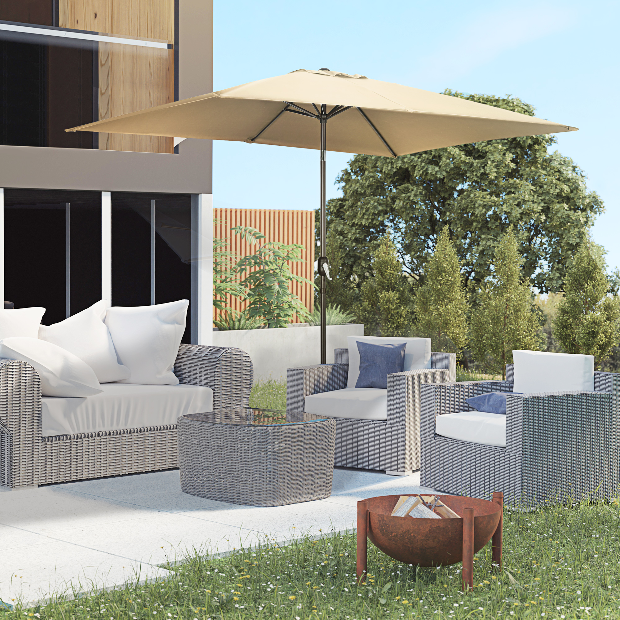 Outsunny 6.5x10ft Patio Umbrella Rectangle Aluminum Tilt Garden Market ...