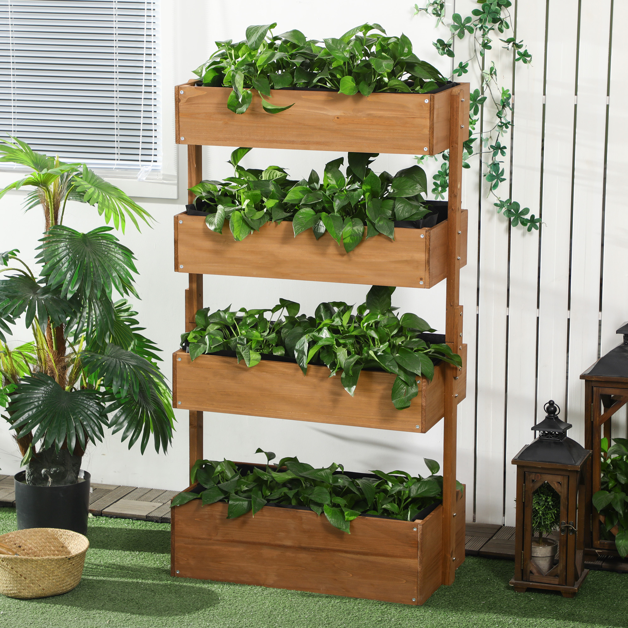 Outsunny 4-Tier Raised Garden Bed, Vertical Elevated Planter Rack with ...