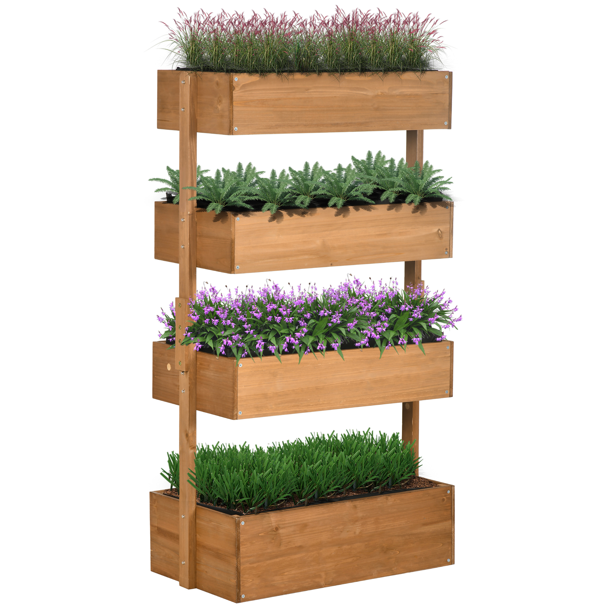 Outsunny Vertical Garden Planter, Wooden 4 Tier Planter Box, Self ...