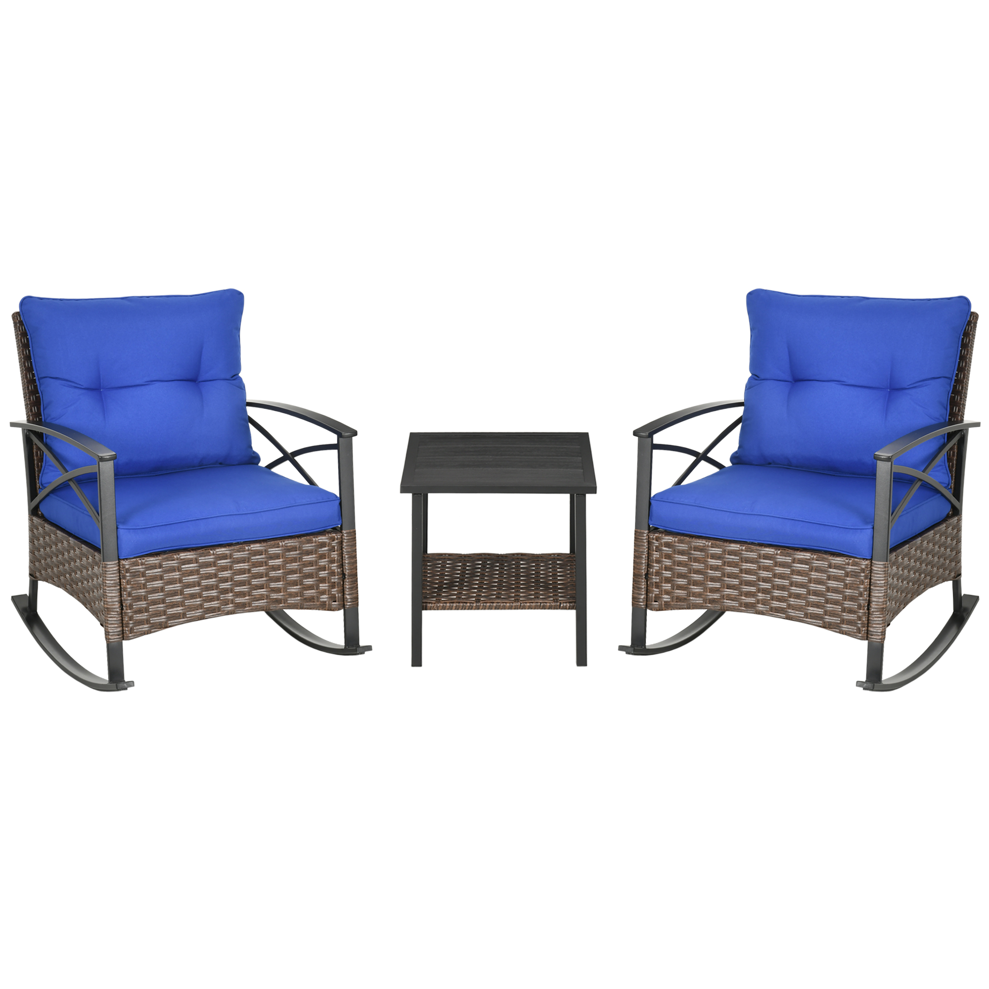 Outsunny 3 Piece Rocking Wicker Bistro Set, Outdoor Patio Furniture Set ...