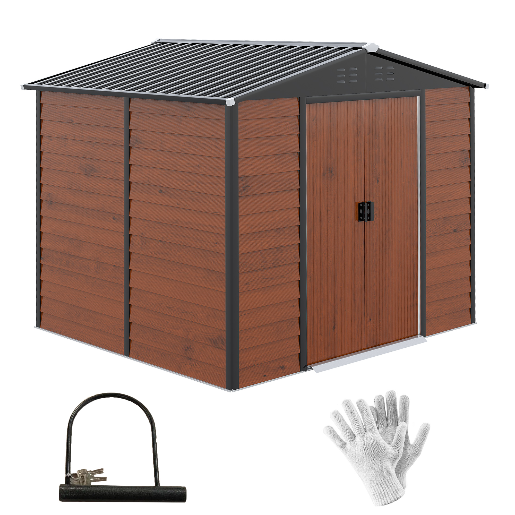 Outsunny 8x7 FT Outdoor Storage Shed, Galvanized Steel Metal Garden ...