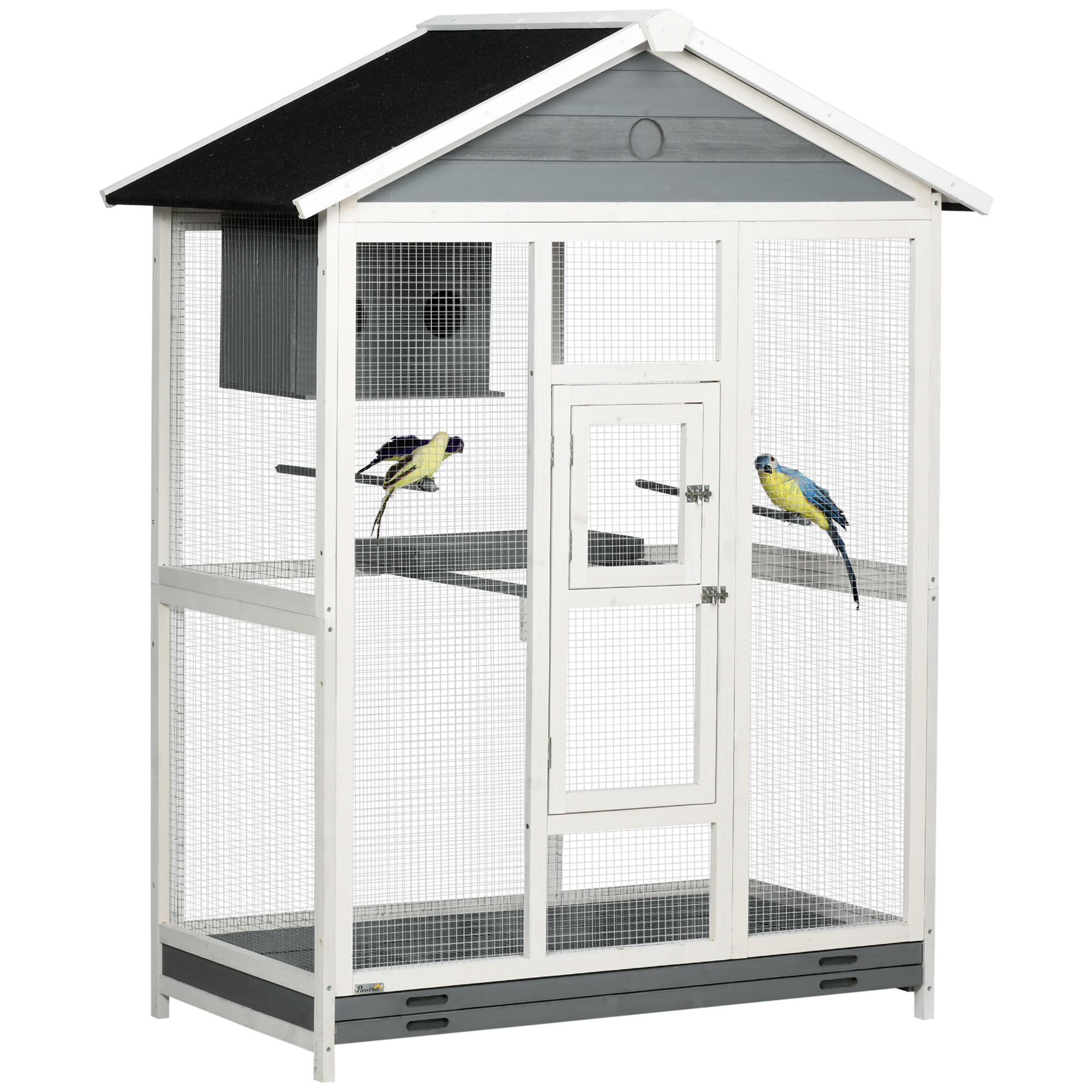 PawHut 64.5" Wooden Bird Cage Aviary, Flight Cage with 4 Perches, Nest ...