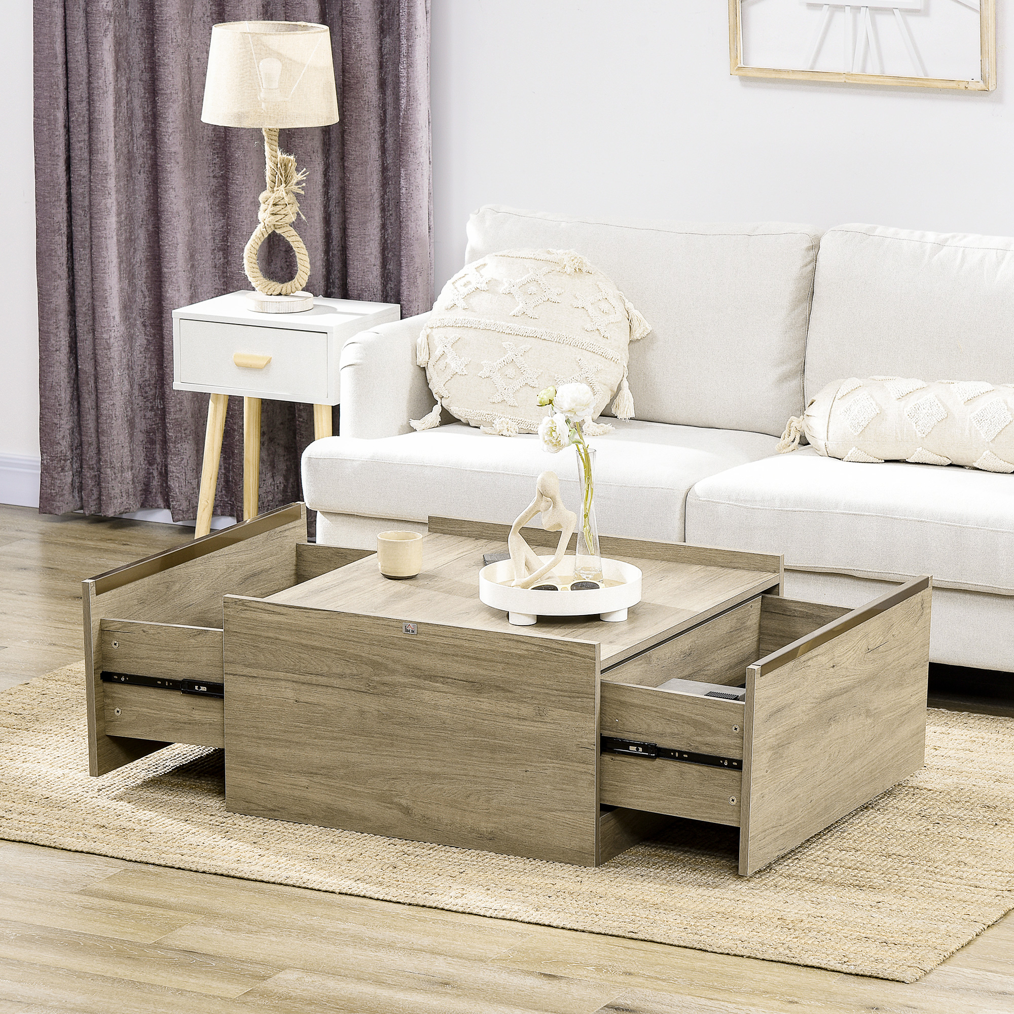 HOMCOM Coffee Table with Hidden Storage Drawers, Modern Center Table ...