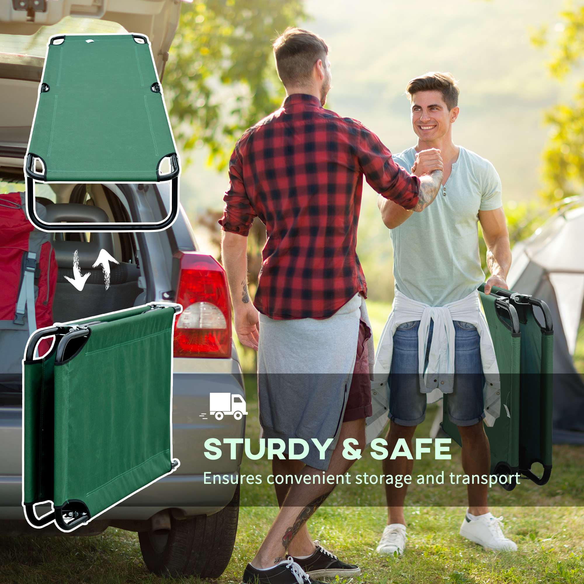Outsunny Deluxe Military-style Camping Cot - Green