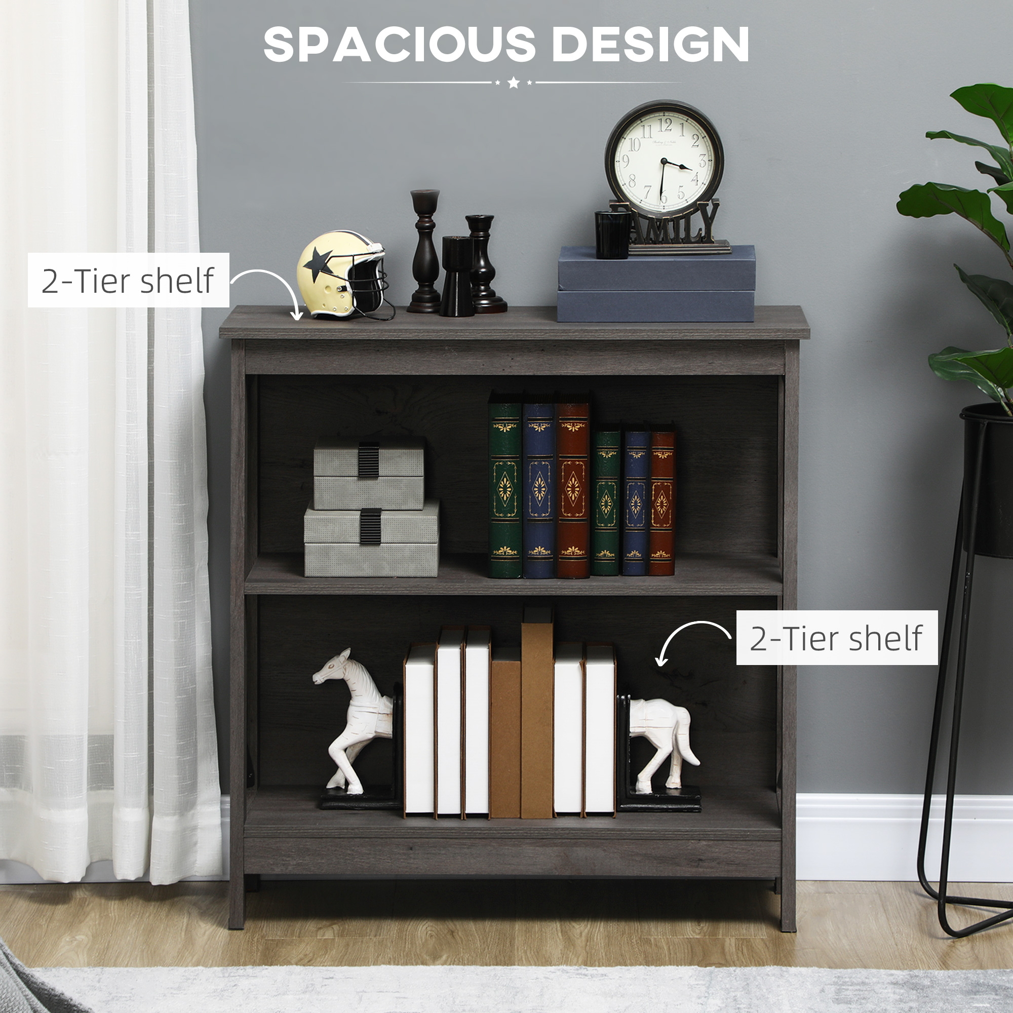 HOMCOM Industrial Style 2-Tier Bookcase Bookshelf Open Shelving — Planner 5D