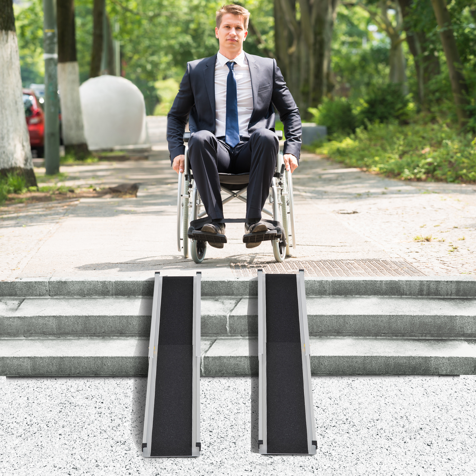 HOMCOM Set of 2 3'-5' Portable Wheelchair Ramp Skidproof PVC Carpeted ...