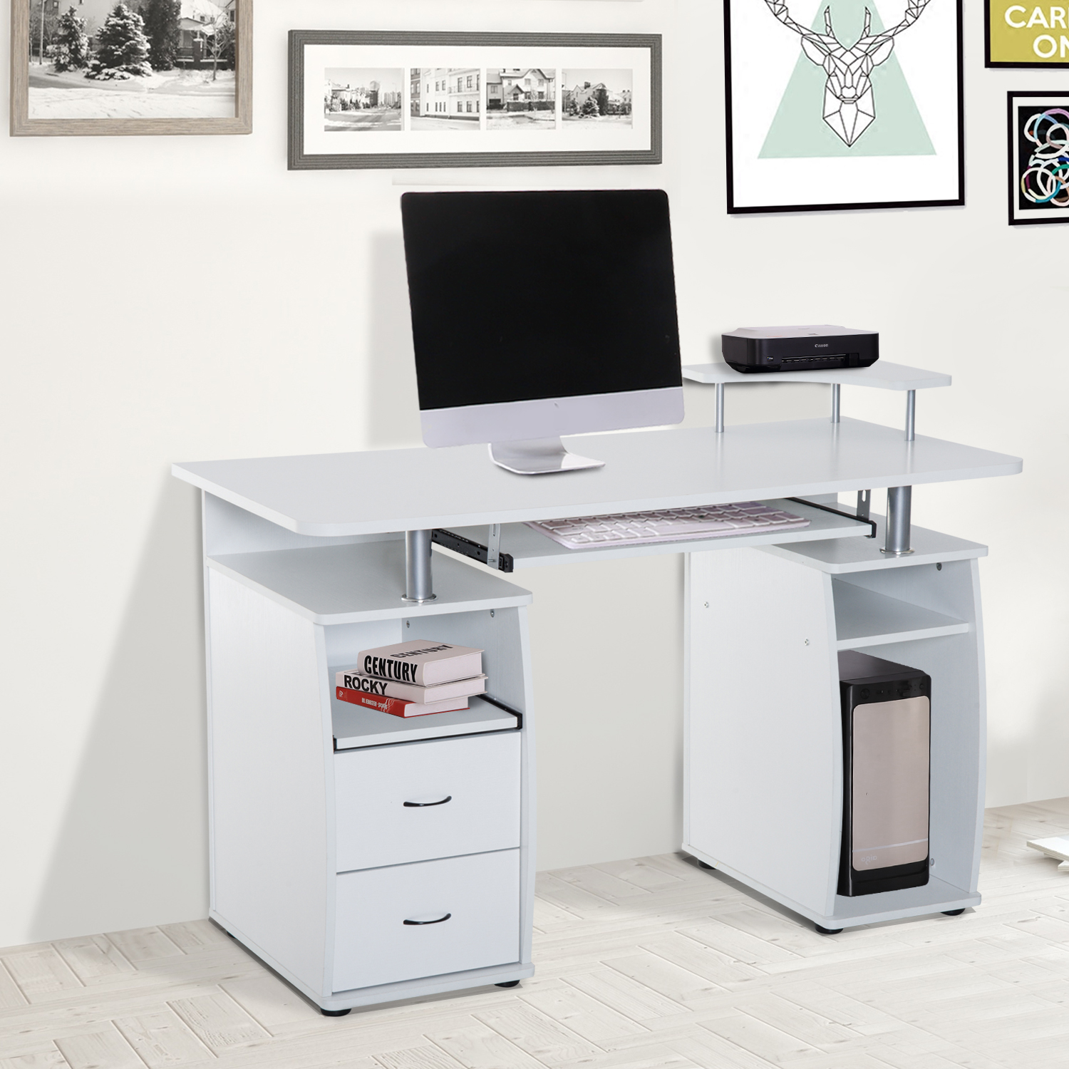 HOMCOM Computer Desk with Telephone Stand Table PC Desktop w/ Drawer ...