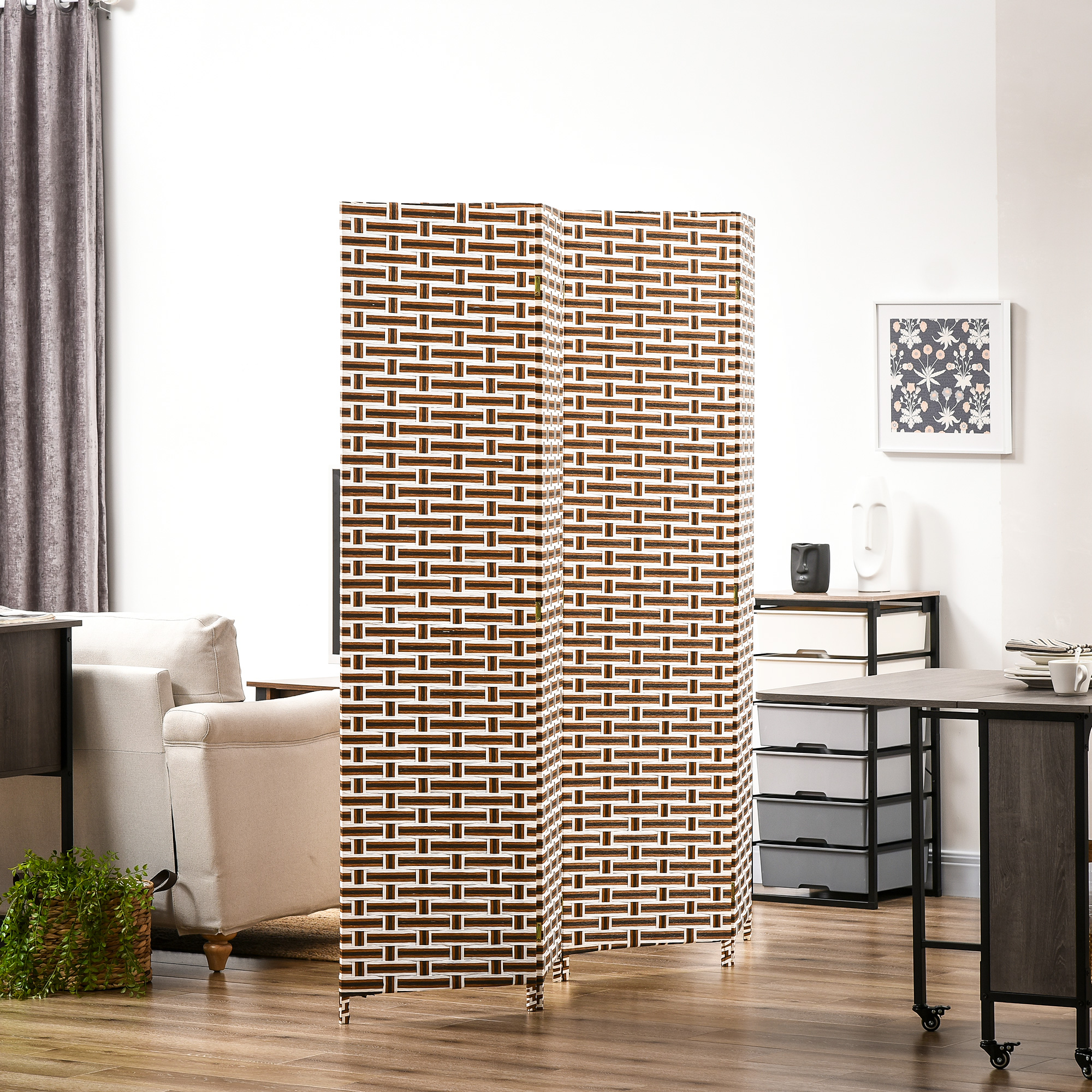 HOMCOM 6 Ft. Tall 4-Panel Room Divider, Wave Fiber Freestanding Folding ...