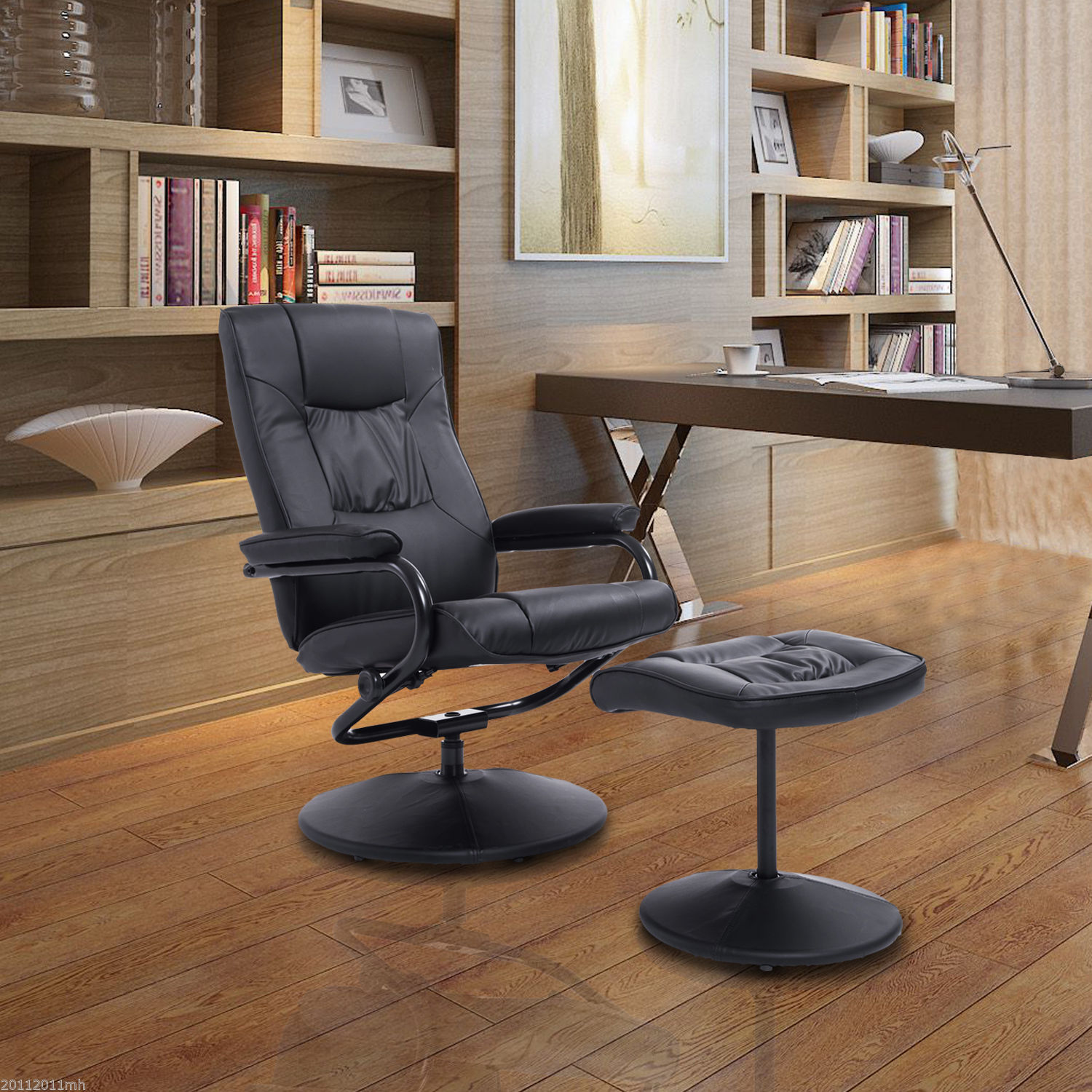 HOMCOM Swivel Recliner Chair with Ottoman Executive Armchair Lounge Leather Home Furniture Black ...