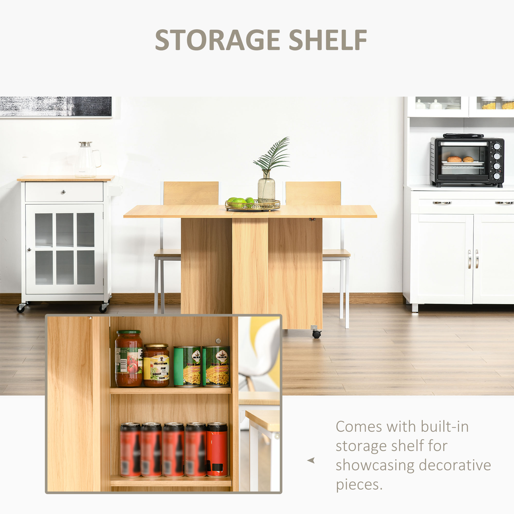 HOMCOM Foldable Dining Table with Storage Shelves, Drop Leaf Folding ...