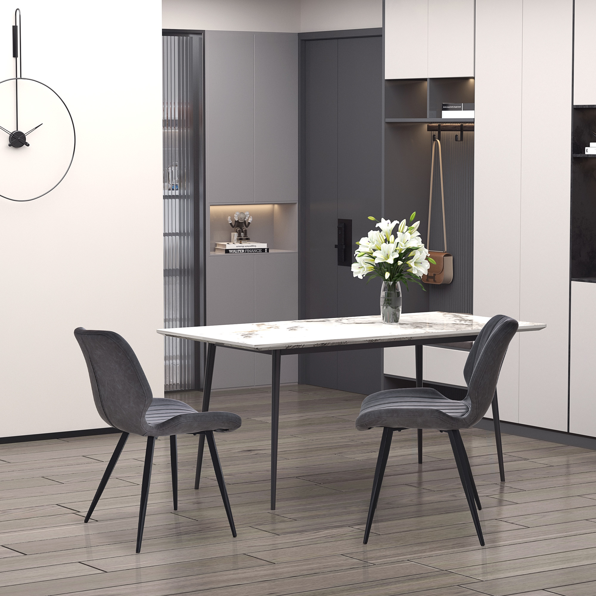 HOMCOM Modern Dining Chairs Set of 2, PU Leather Upholstered Kitchen ...