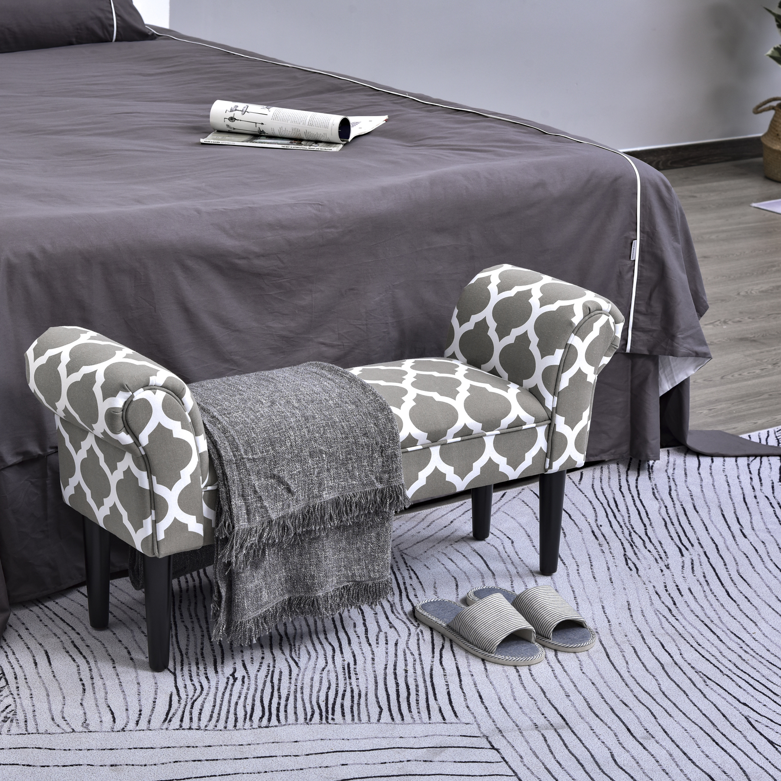 HomCom 40” Deluxe Fabric Bed Bench Bedside Bench Footstool with Arms ...
