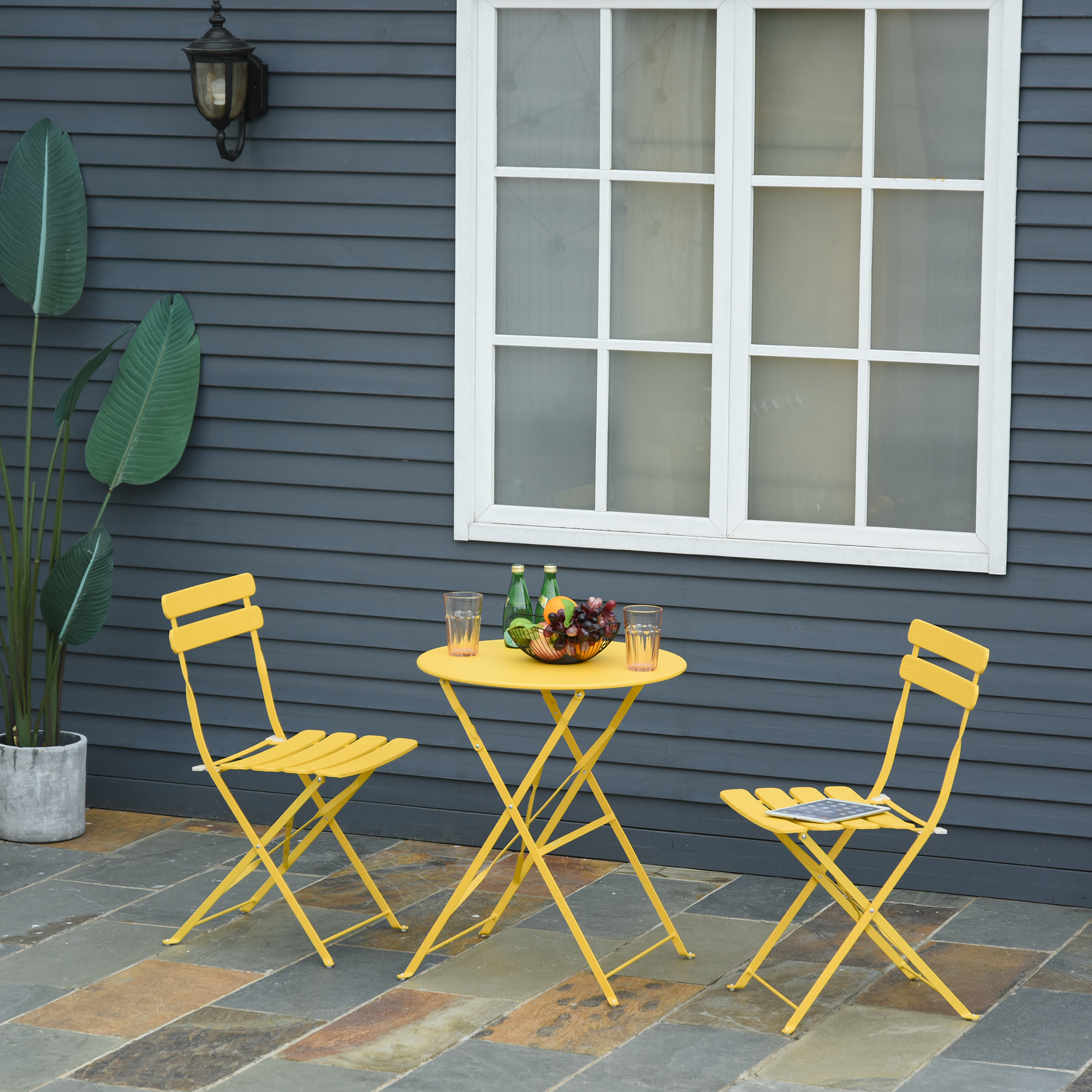 Outsunny 3pc Garden Table Set Foldable Dining Set with 1 Round Table ...